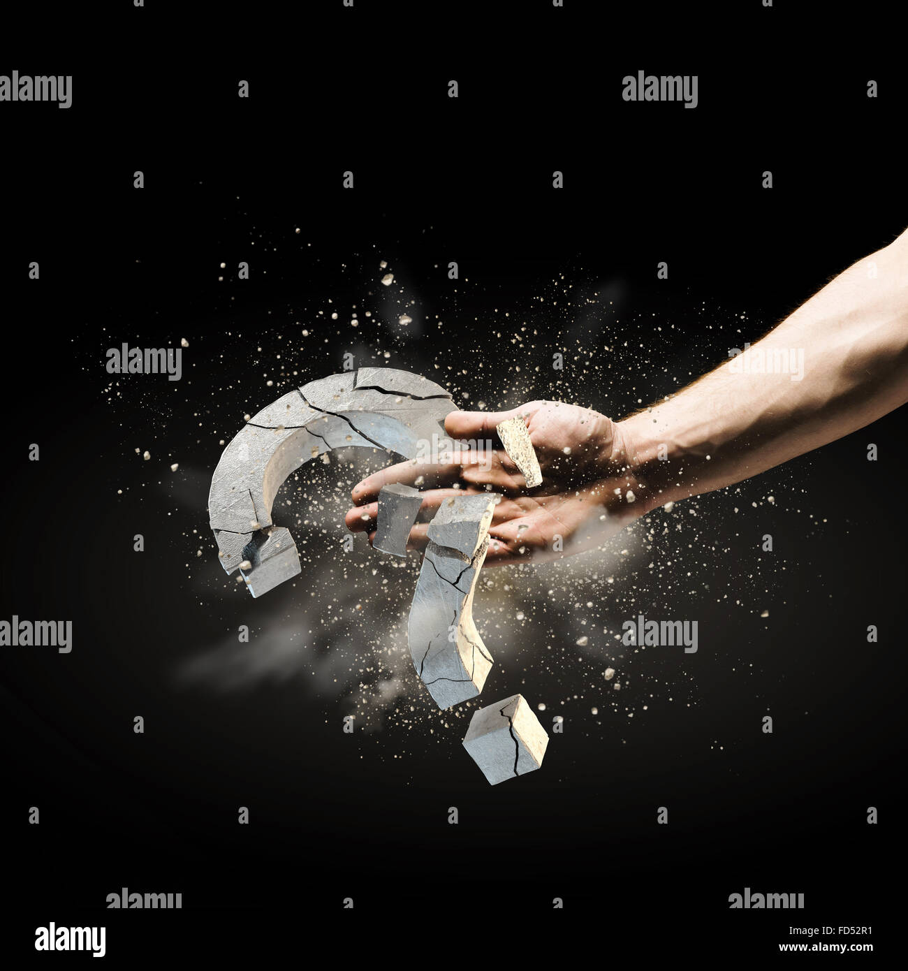 Human hand breaking stone question mark. Problem solving Stock Photo ...