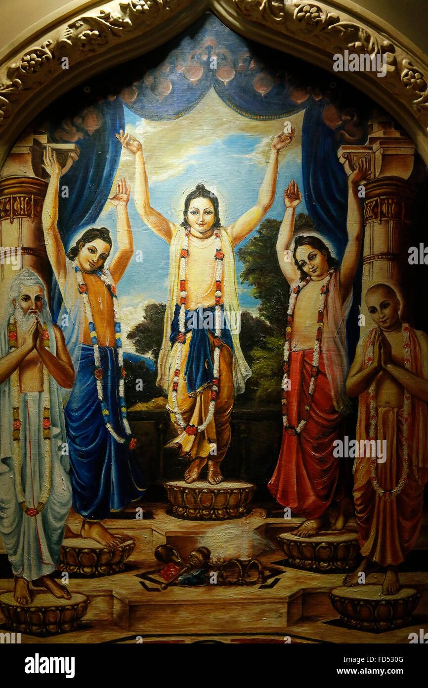 Painting in the London ISKCON hindu temple : Panchat Tattva, the 5 ...