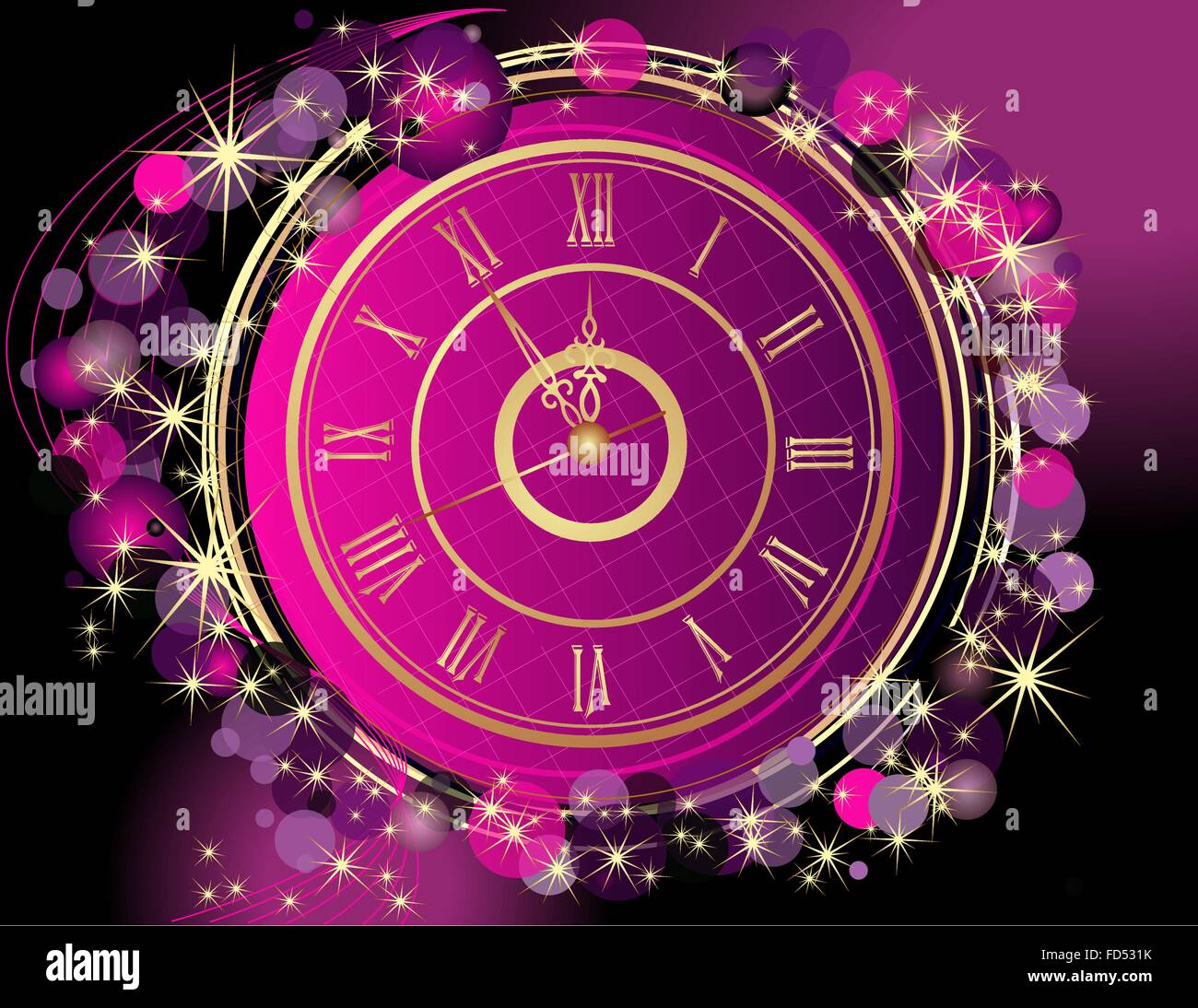 Gold clock midnight happy Stock Vector Images - Alamy