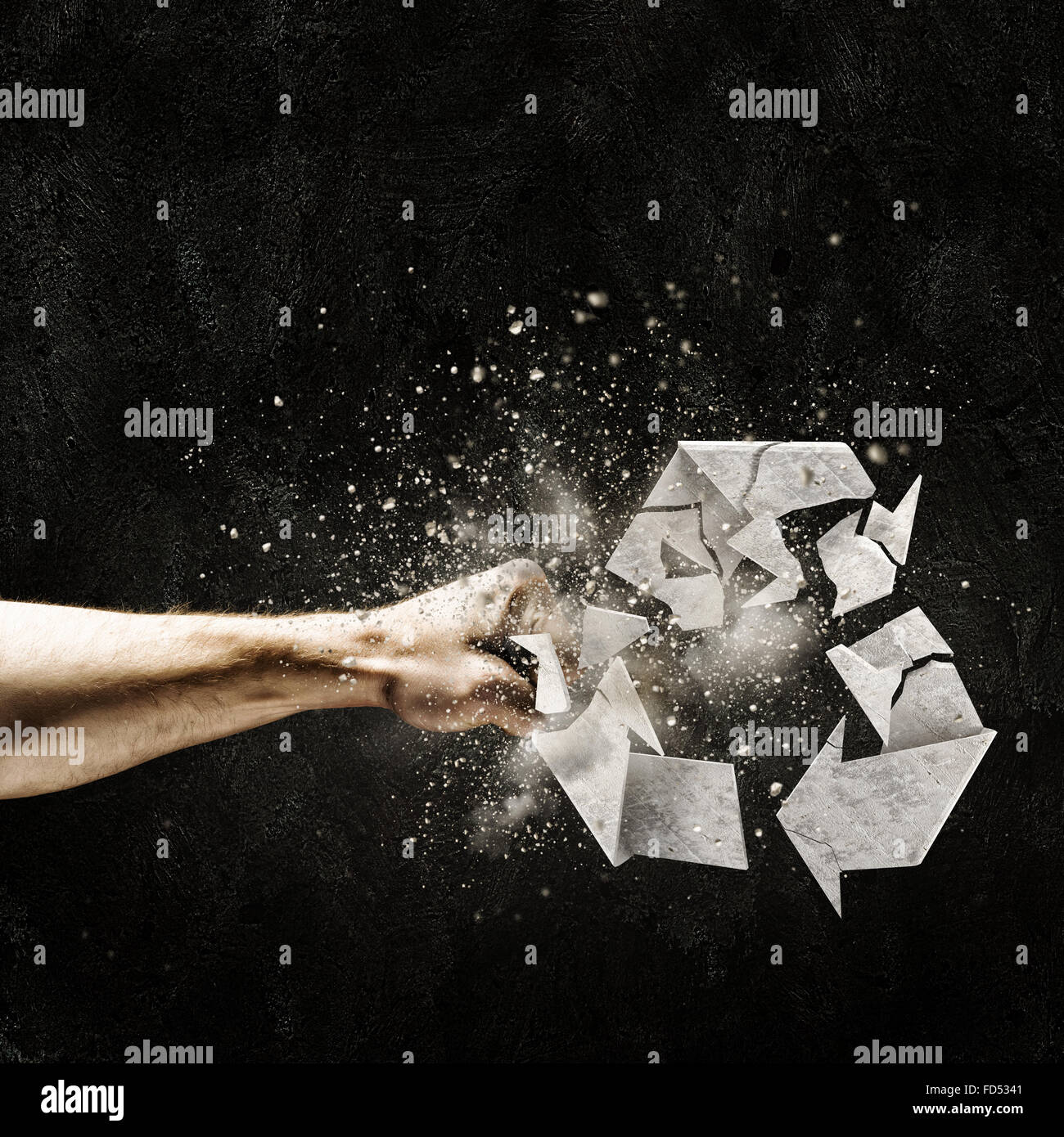 Close up image of human hand breaking recycle stone symbol Stock Photo ...