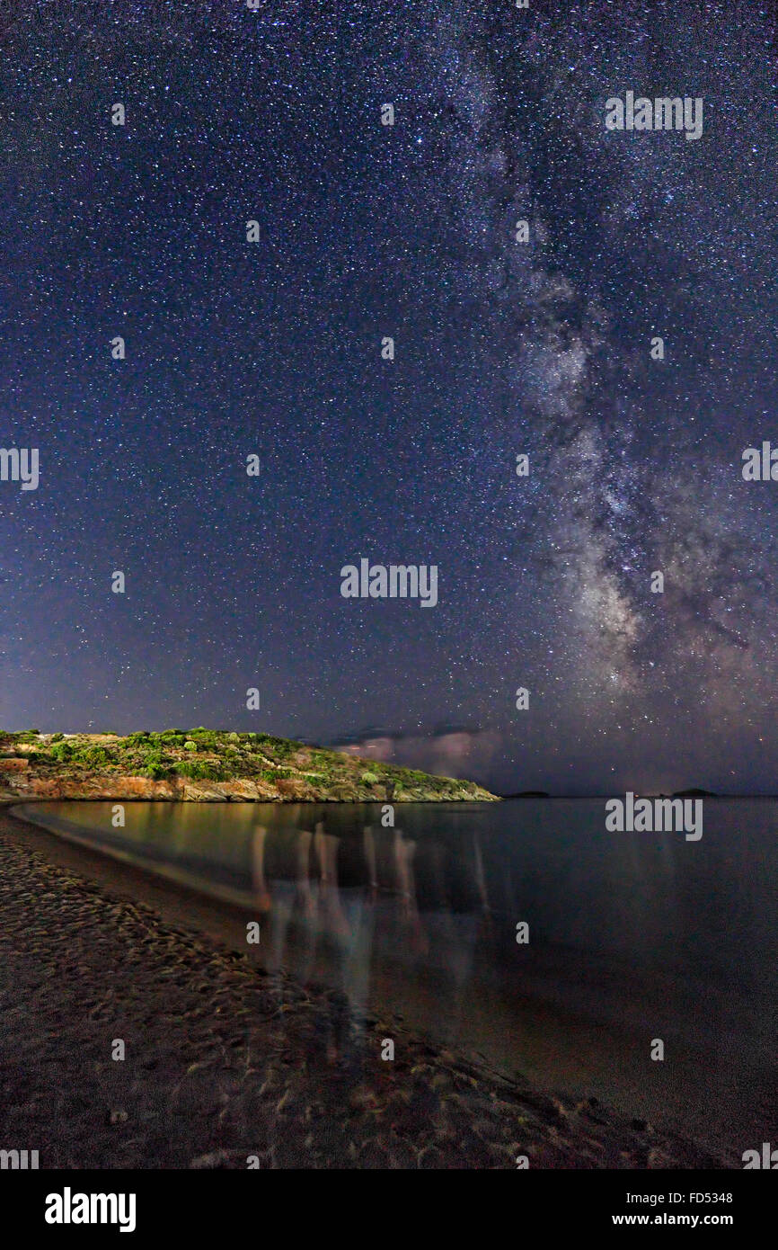 A man walking under the Milky Way on the beach Stock Photo - Alamy