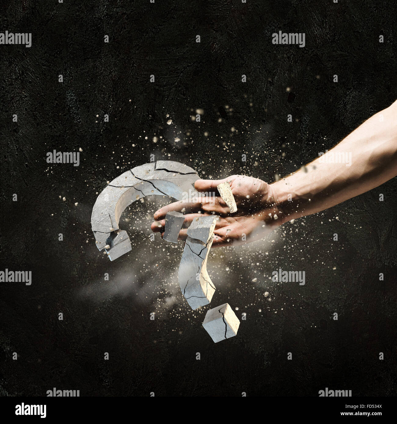 Human hand breaking stone question mark. Problem solving Stock Photo ...
