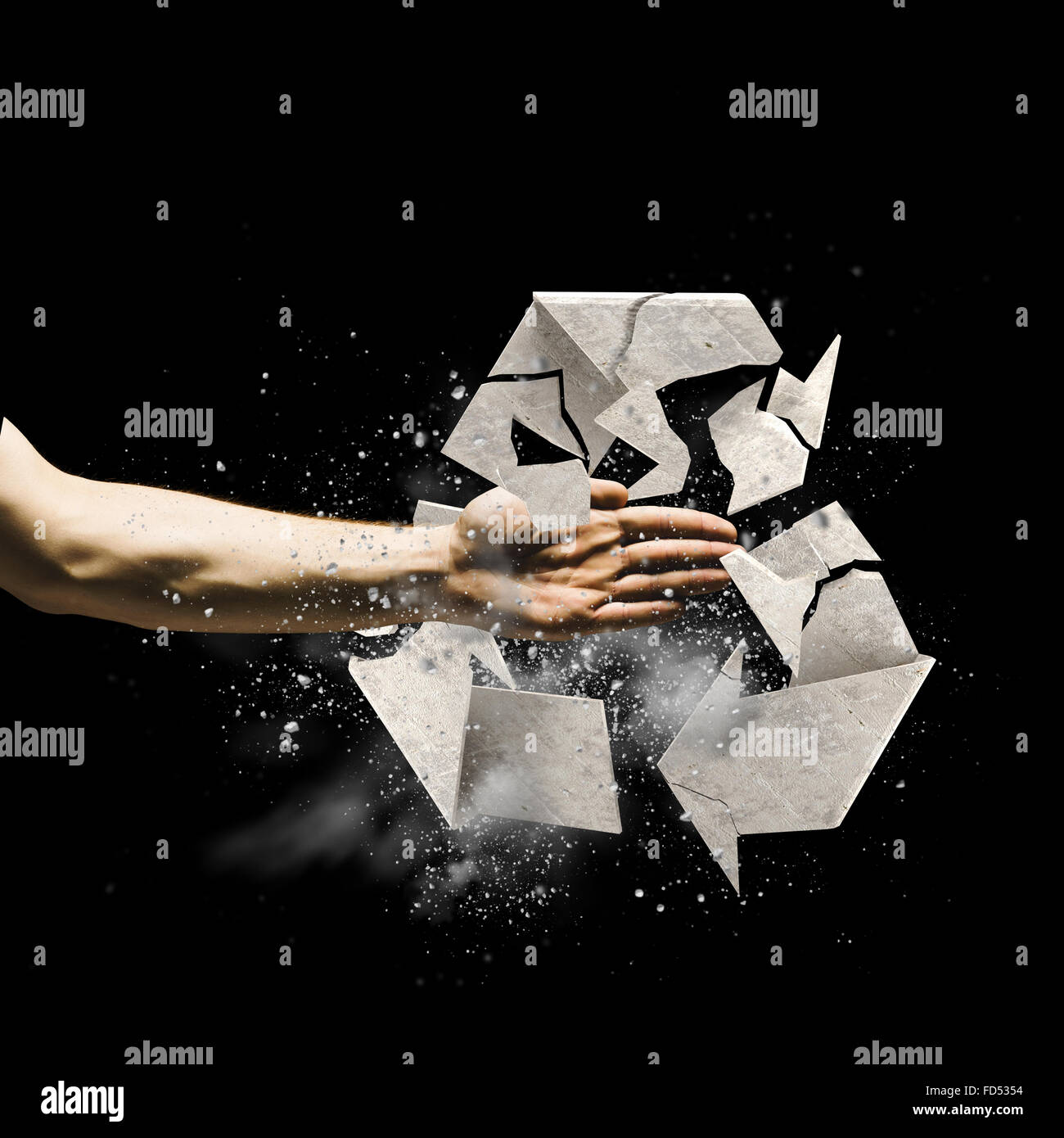 Close up image of human hand breaking recycle stone symbol Stock Photo ...