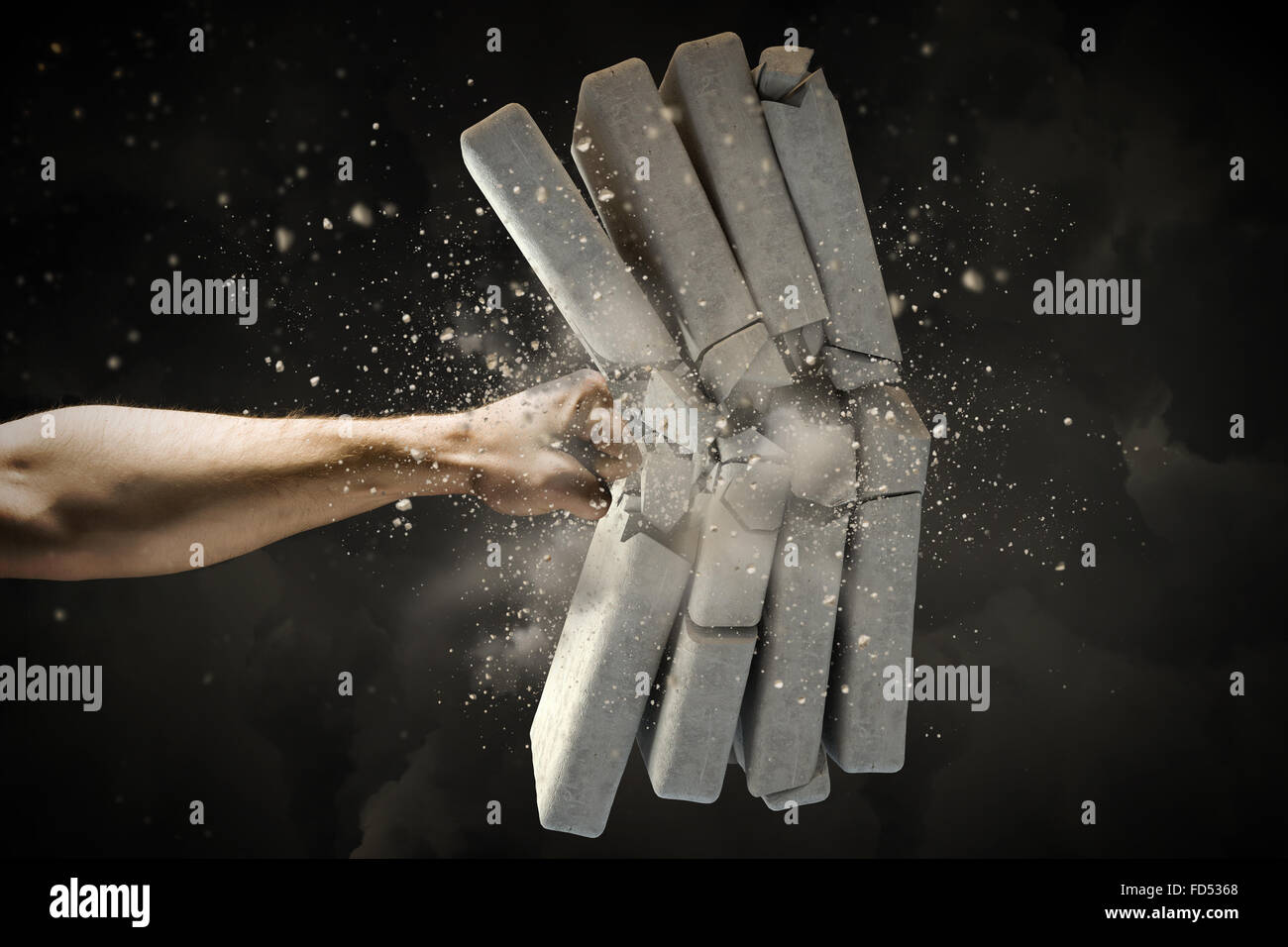 Close up of human hand breaking bricks Stock Photo - Alamy