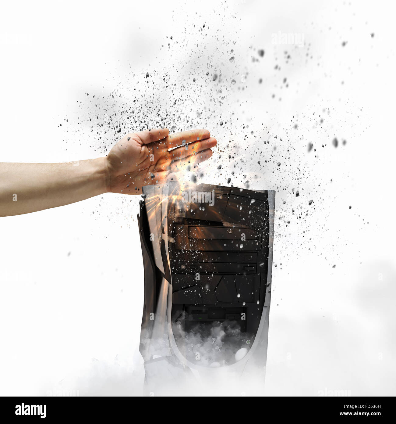 Close up image of human hand damaging computer processor Stock Photo ...