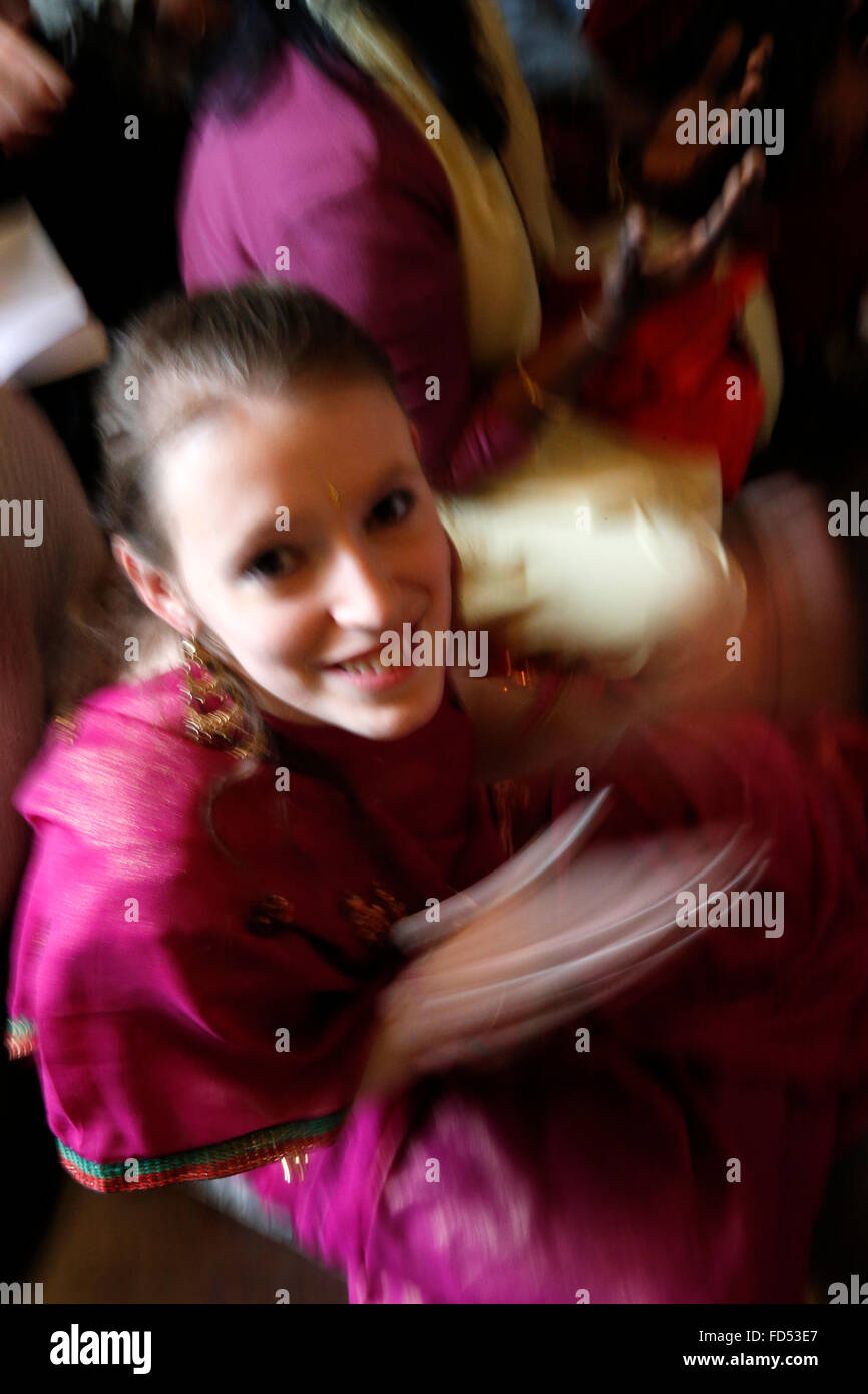 Devotee in an ISKCON temple Stock Photo - Alamy