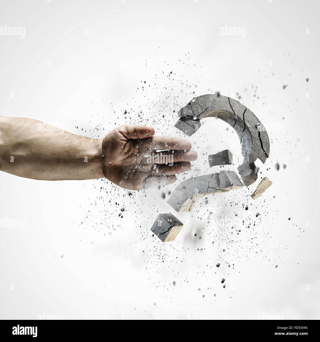 Human hand breaking stone question mark. Problem solving Stock Photo ...