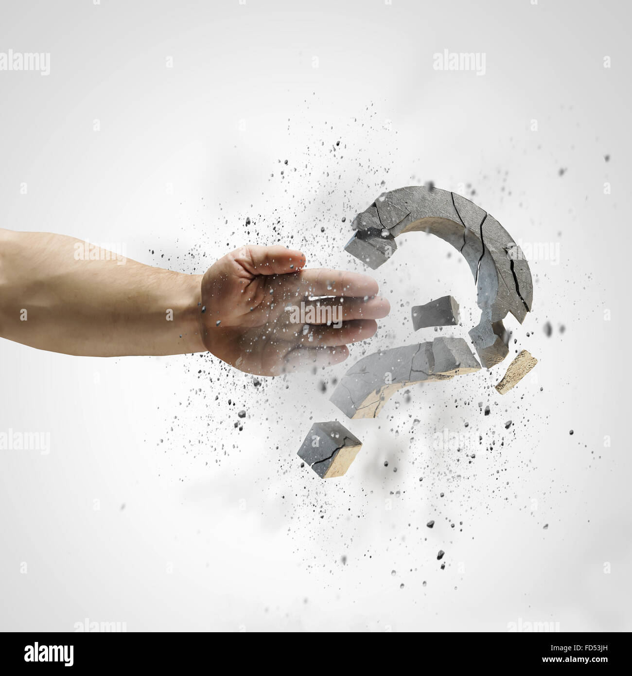 Human hand breaking stone question mark. Problem solving Stock Photo ...