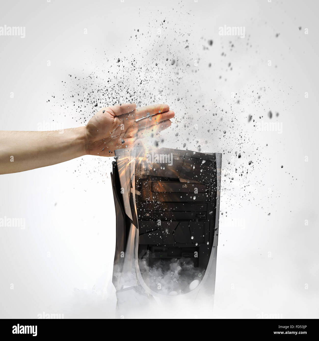 Close up image of human hand damaging computer processor Stock Photo ...