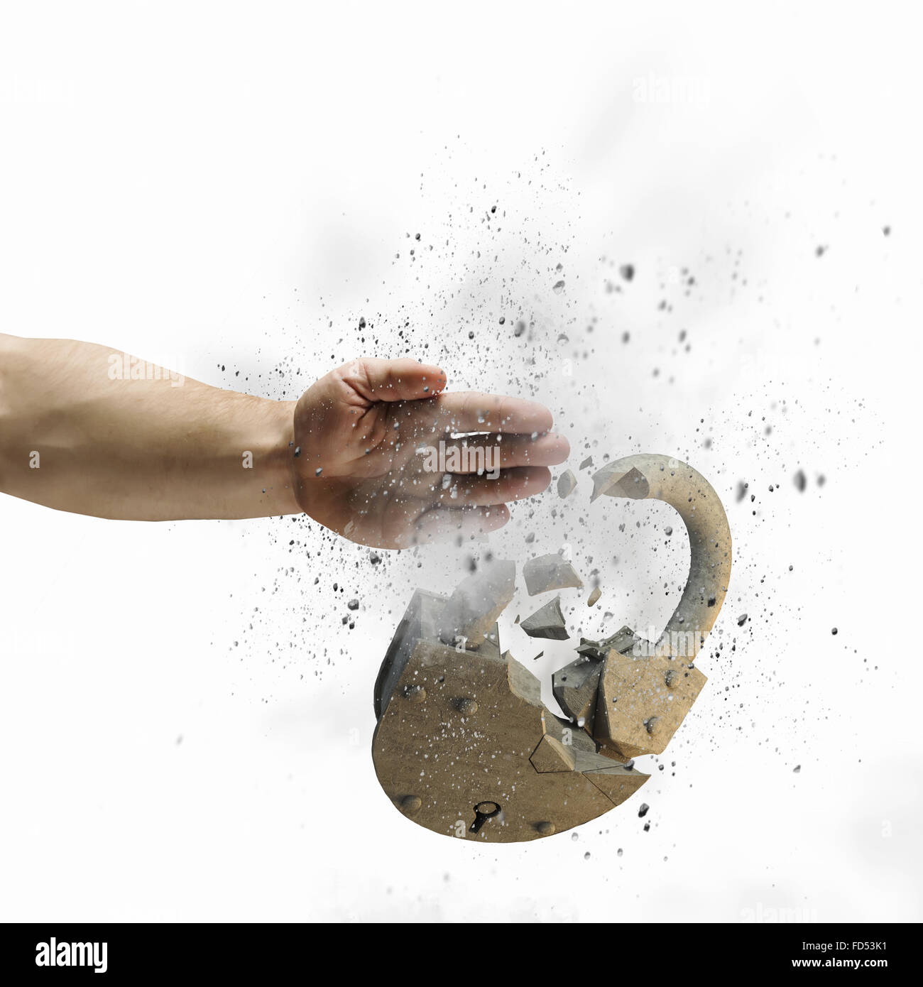 Image of human hand breaking stone lock Stock Photo - Alamy