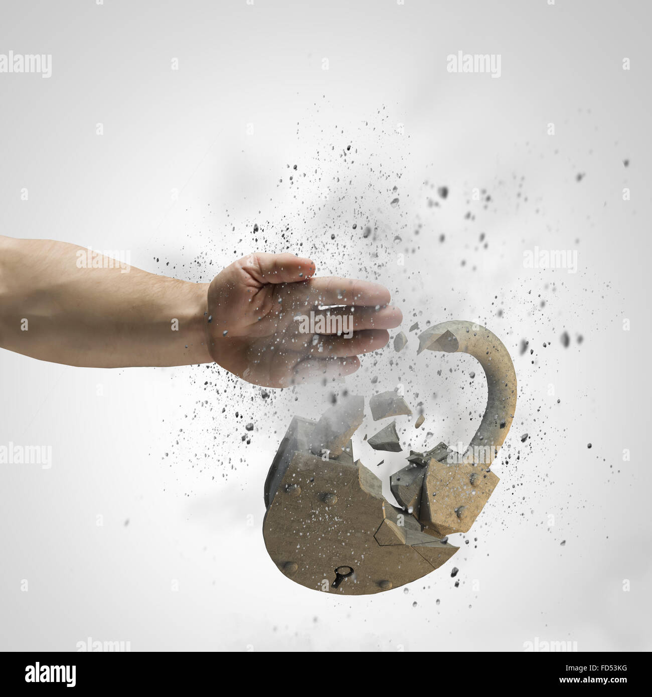 Image of human hand breaking stone lock Stock Photo - Alamy