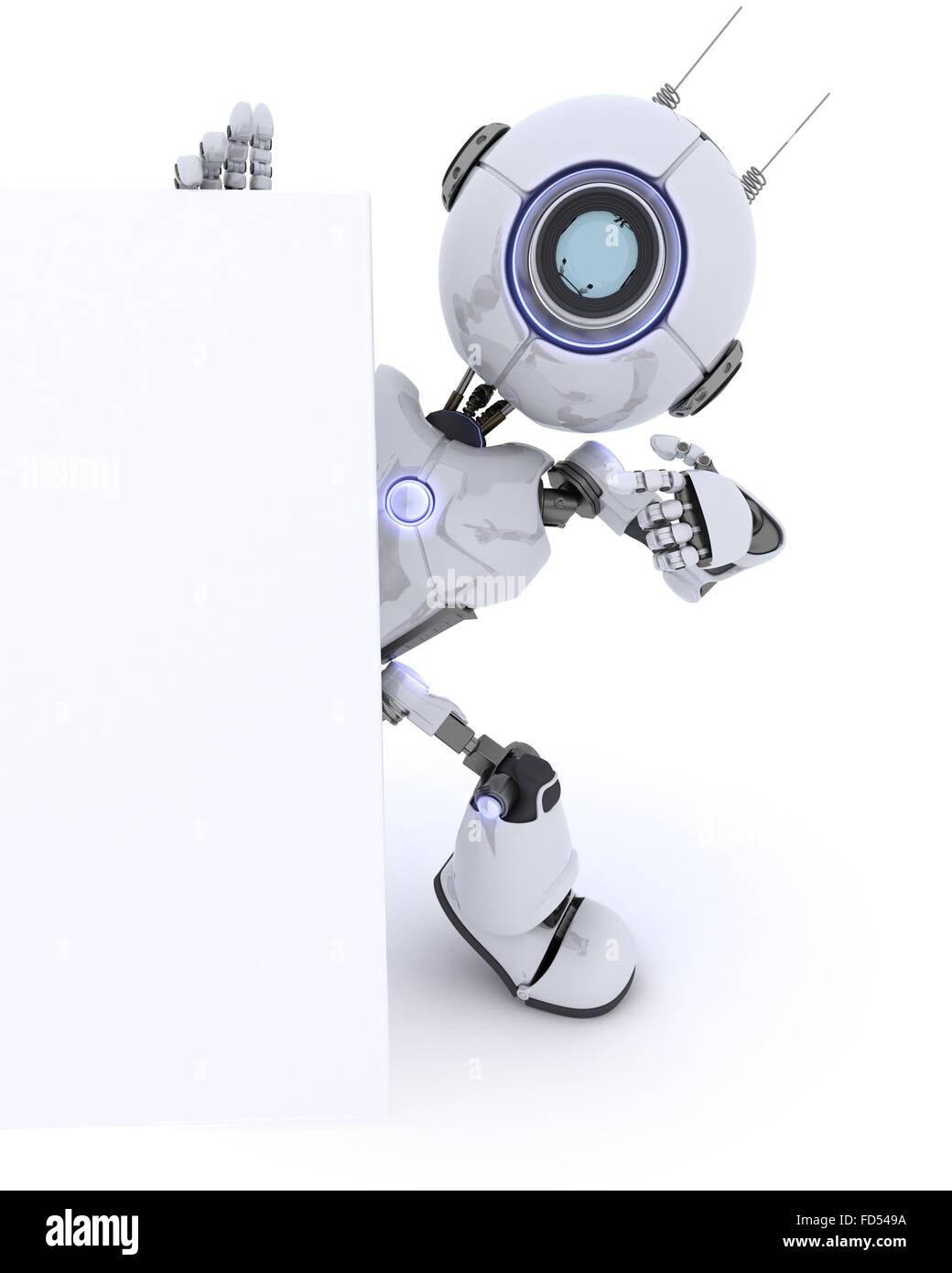 3D render of a Robot pointing to a blank sign Stock Photo - Alamy