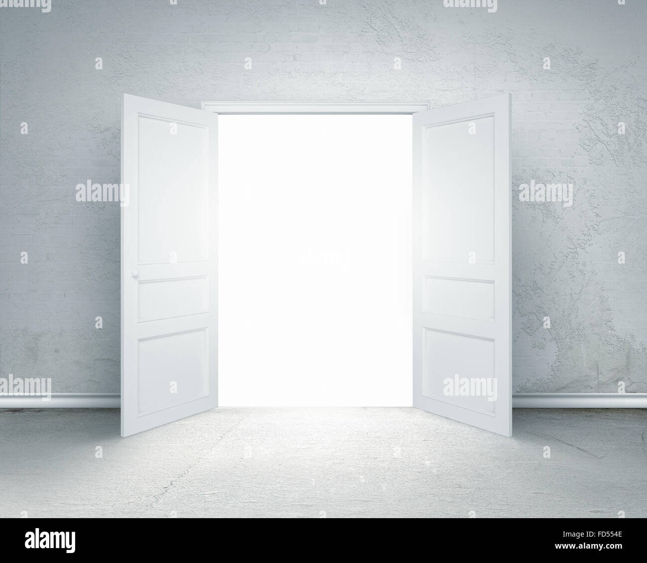 Conceptual image of white opened door. Perspective Stock Photo - Alamy