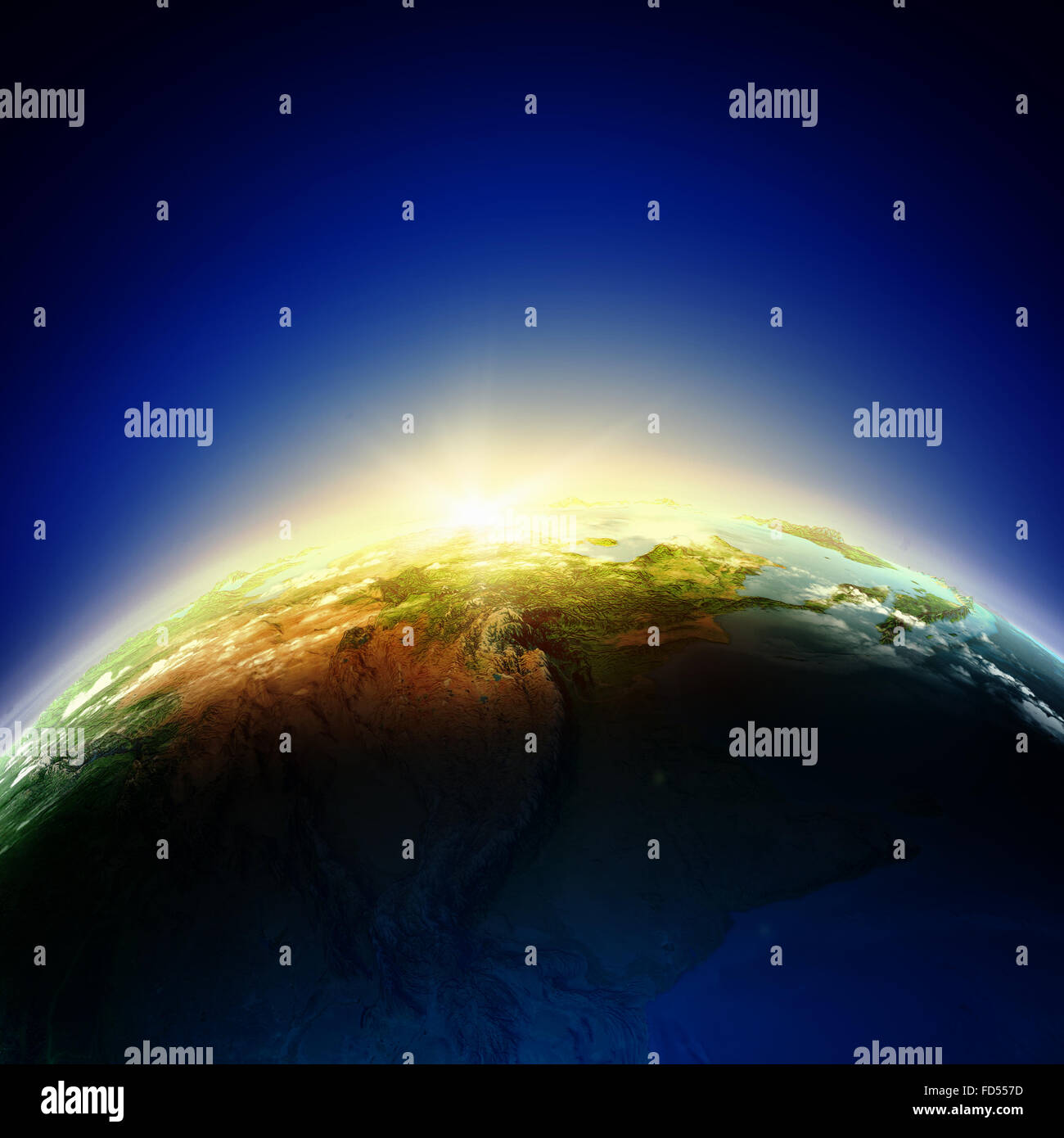 Sun rising above earth planet hi-res stock photography and images - Alamy