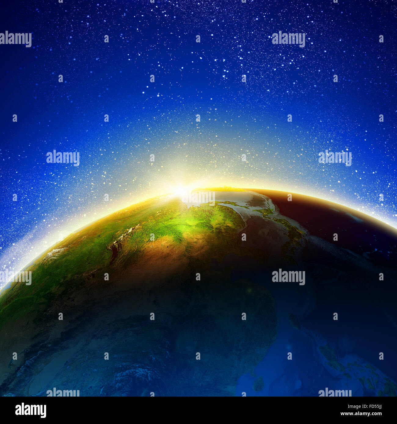 Sun rising above Earth planet. Conceptual photo. Elements of this image ...
