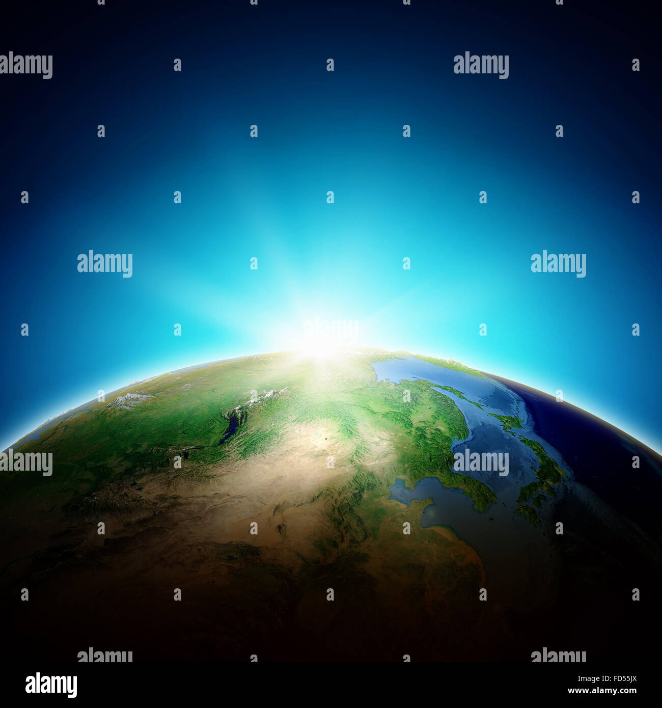 Sun rising above Earth planet. Conceptual photo. Elements of this image ...