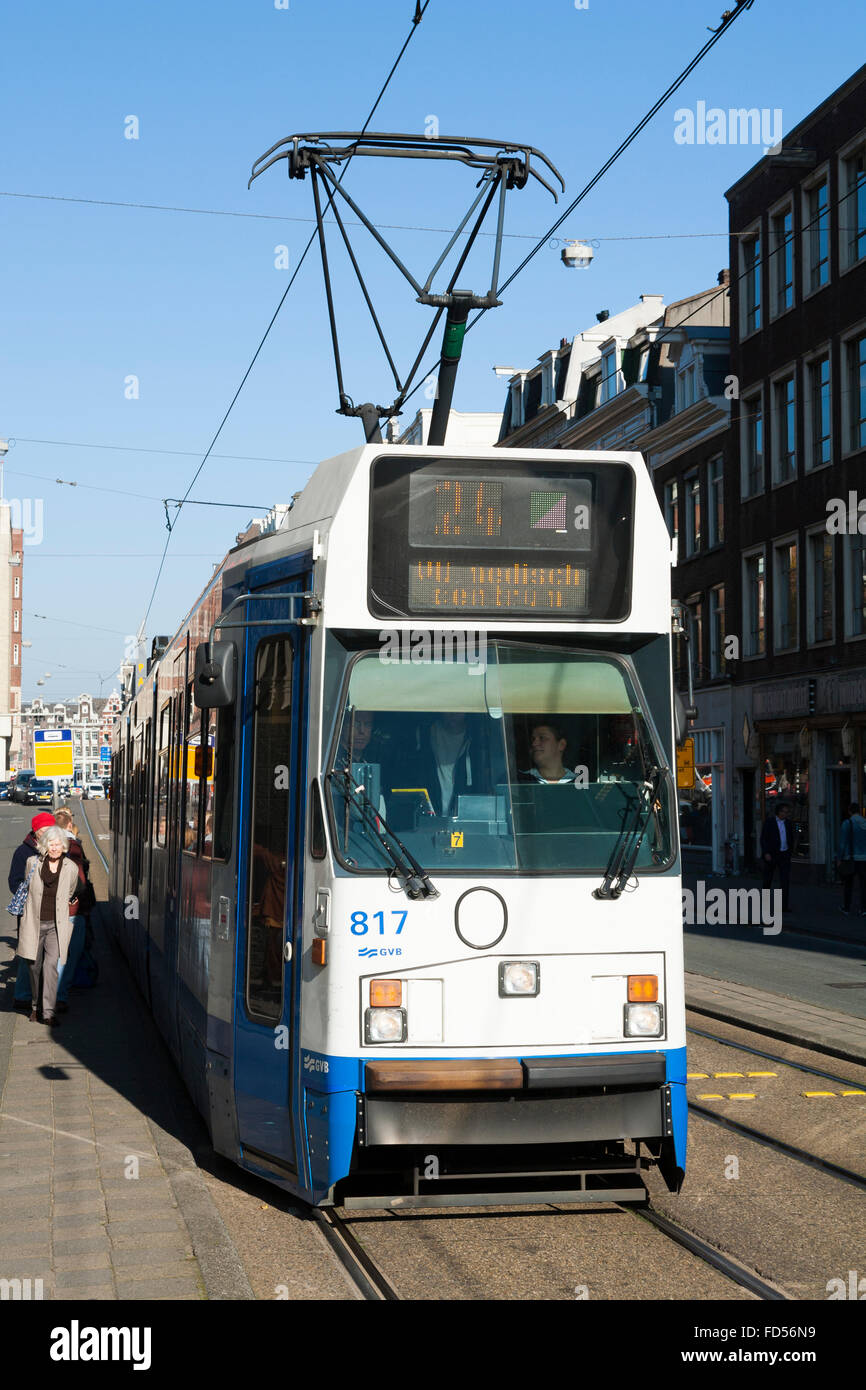 Dutch line 24 tram running through the centre of Amsterdam. Holland ...