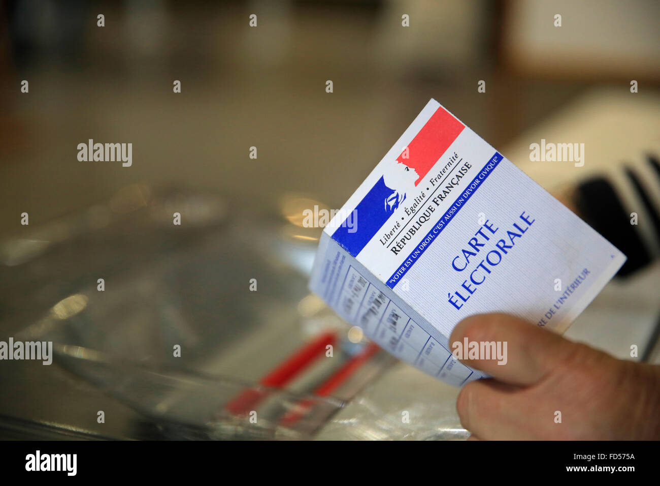 Polling station. Voter's ID card Stock Photo - Alamy