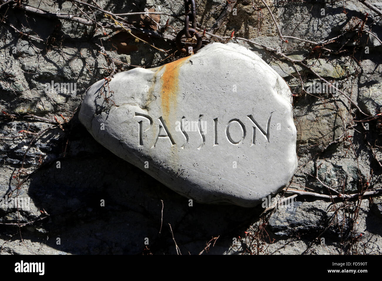 Sign of the word "Passion" on a stone Stock Photo - Alamy