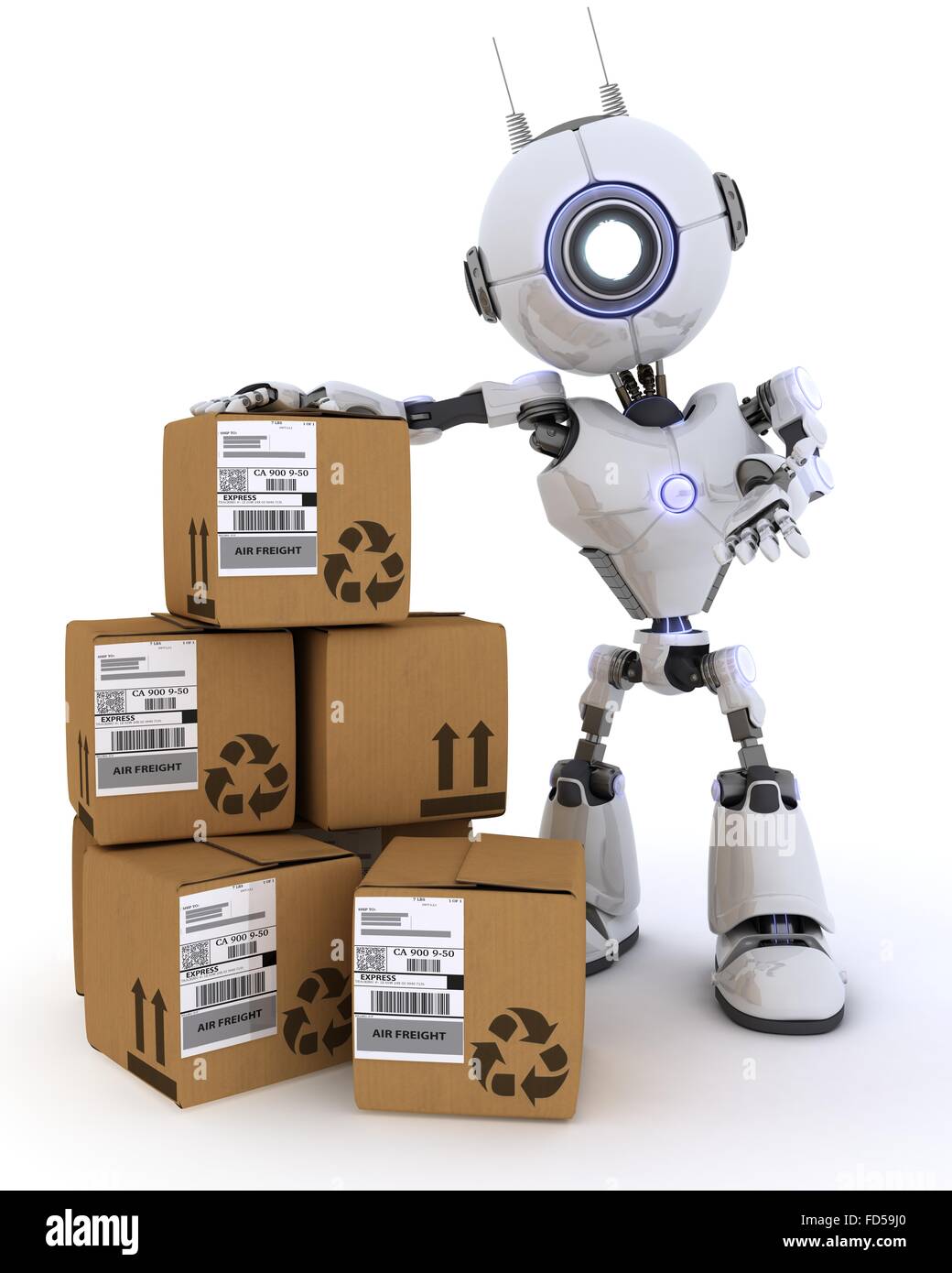 3D render of a Robot with shipping boxes Stock Photo - Alamy
