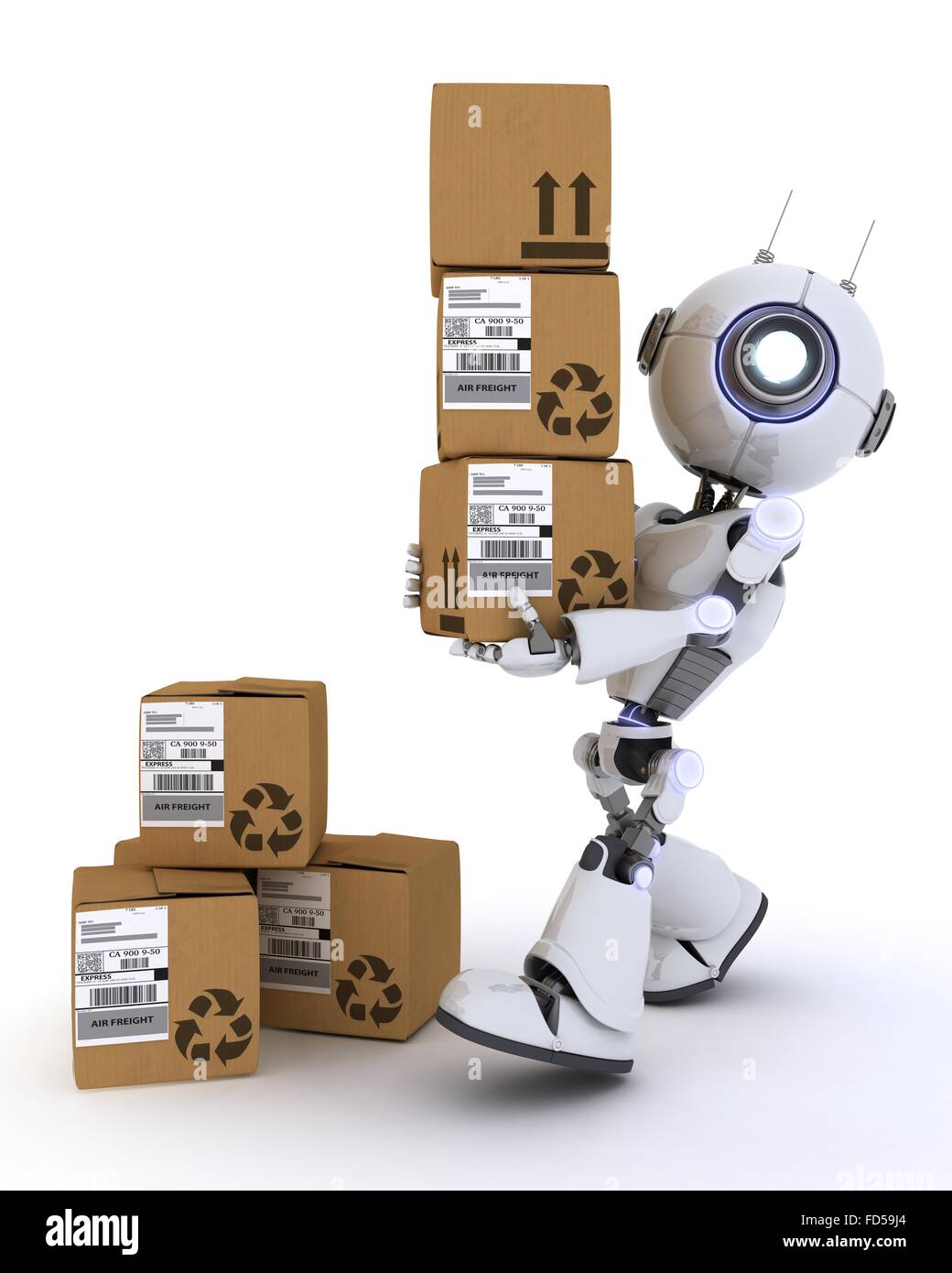 3D render of a Robot with shipping boxes Stock Photo - Alamy
