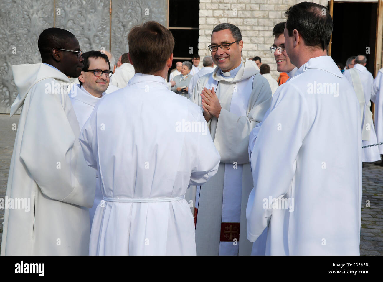 Catholic priests outside Sainte Genevieve's cathedral, Nanterre Stock ...