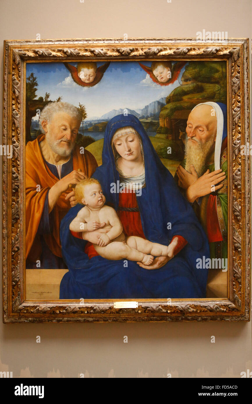 Brera gallery, Milan. Virgin and Child with saints Joseph and Simeon. Andrea Solario Stock Photo ...