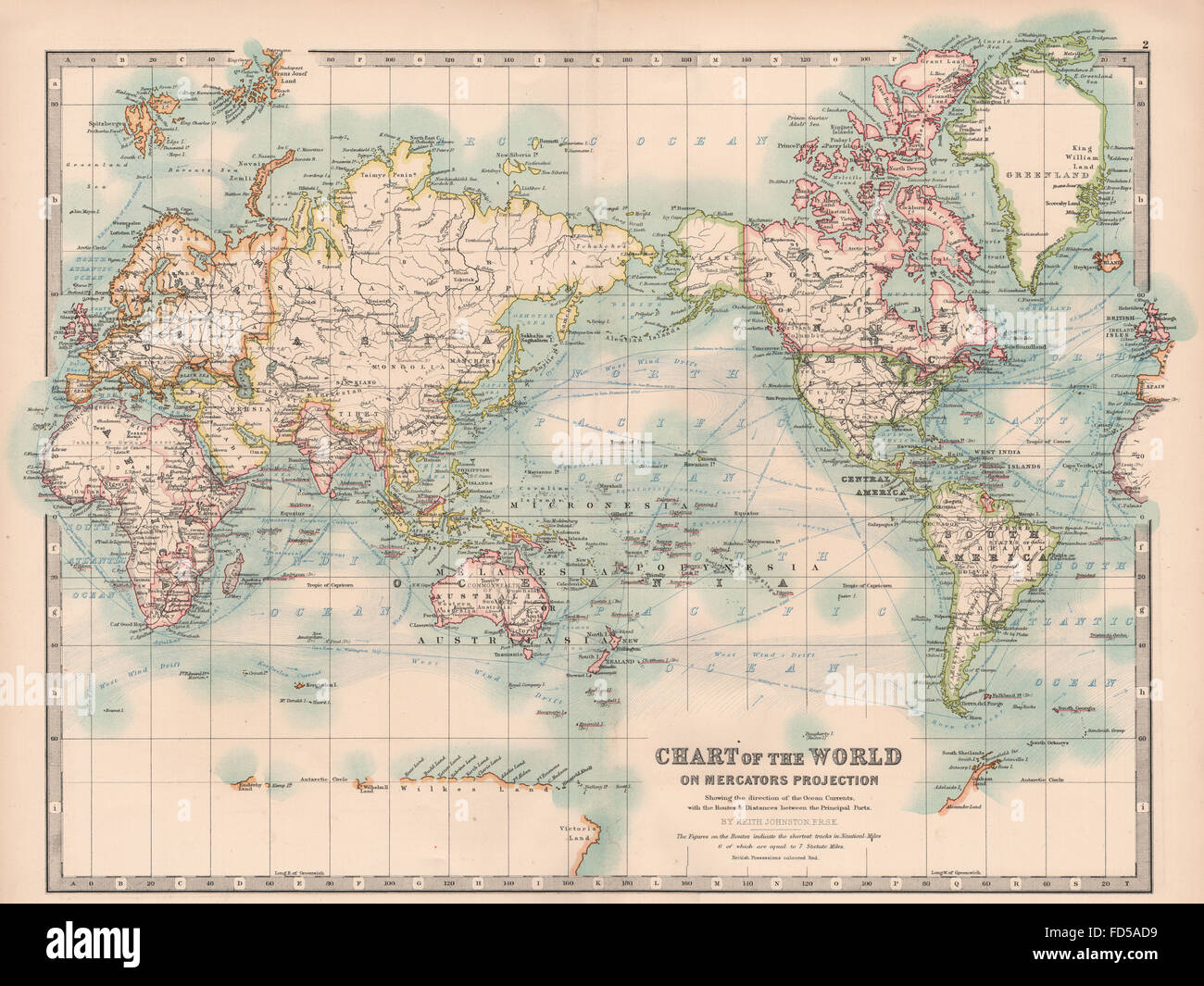 WORLD: on Mercators projection. Currents & shipping routes. JOHNSTON ...