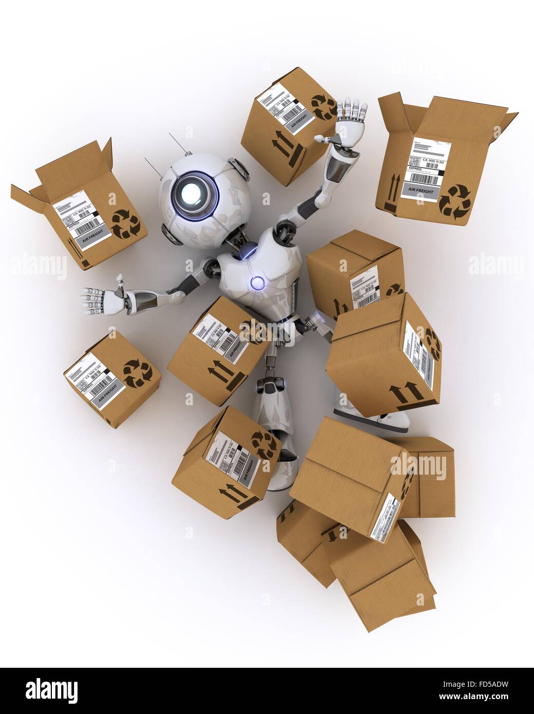 3D render of a Robot with shipping boxes Stock Photo - Alamy