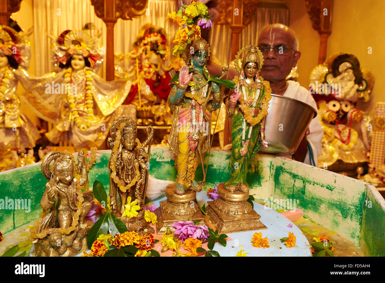 Diwali festival at the Sarcelles ISKCON temple. Abhishek ritual Stock ...