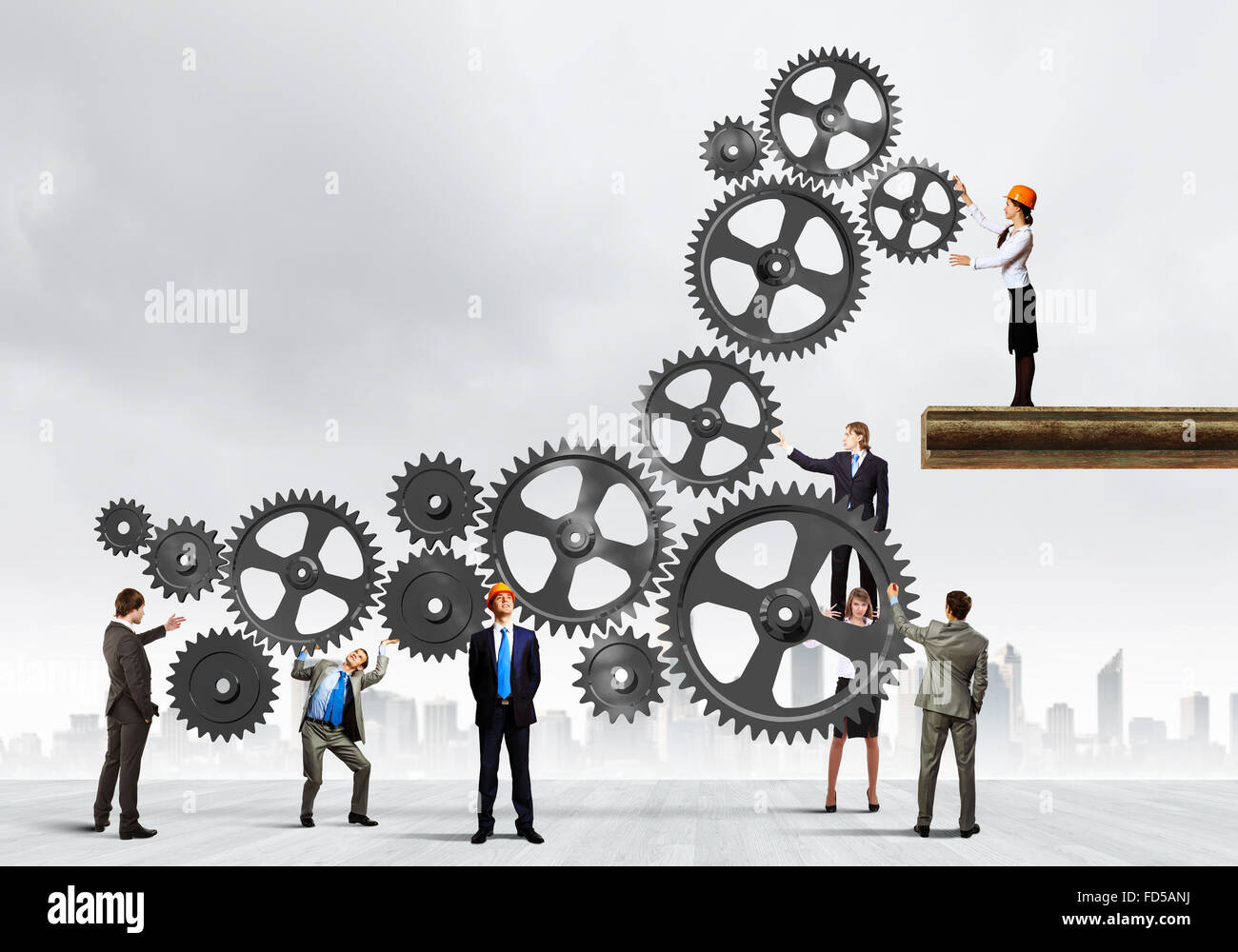 Conceptual image of businessteam working cohesively. Interaction and ...