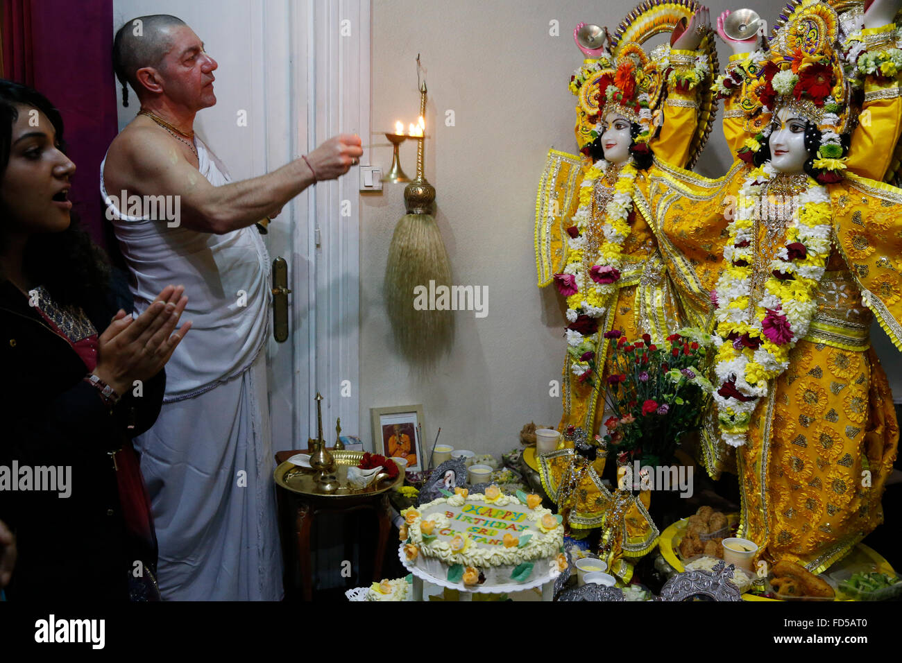 Gaura Purnima celebration at ISKCON Paris. Aarti ritual Stock Photo - Alamy