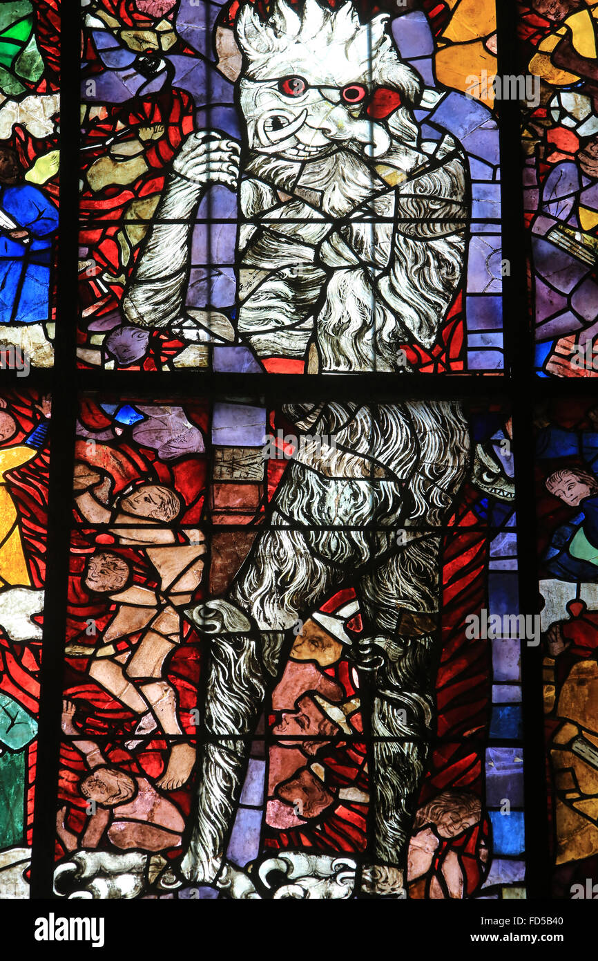 The Devil and the Damned. Stained glass window. Details. South side of ...