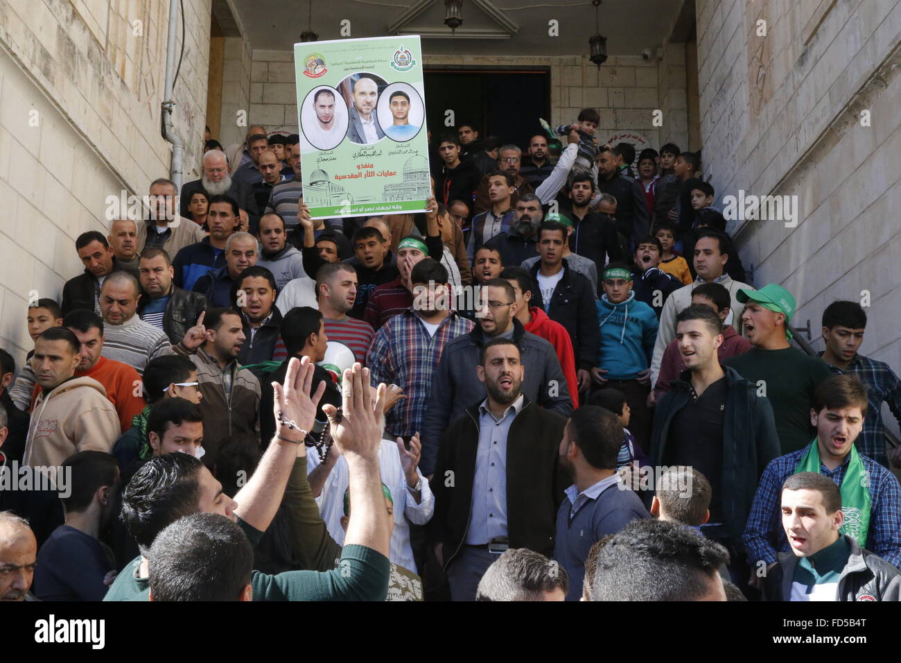 Hamas supporters demonstrating after the friday prayer in Nablus, West ...