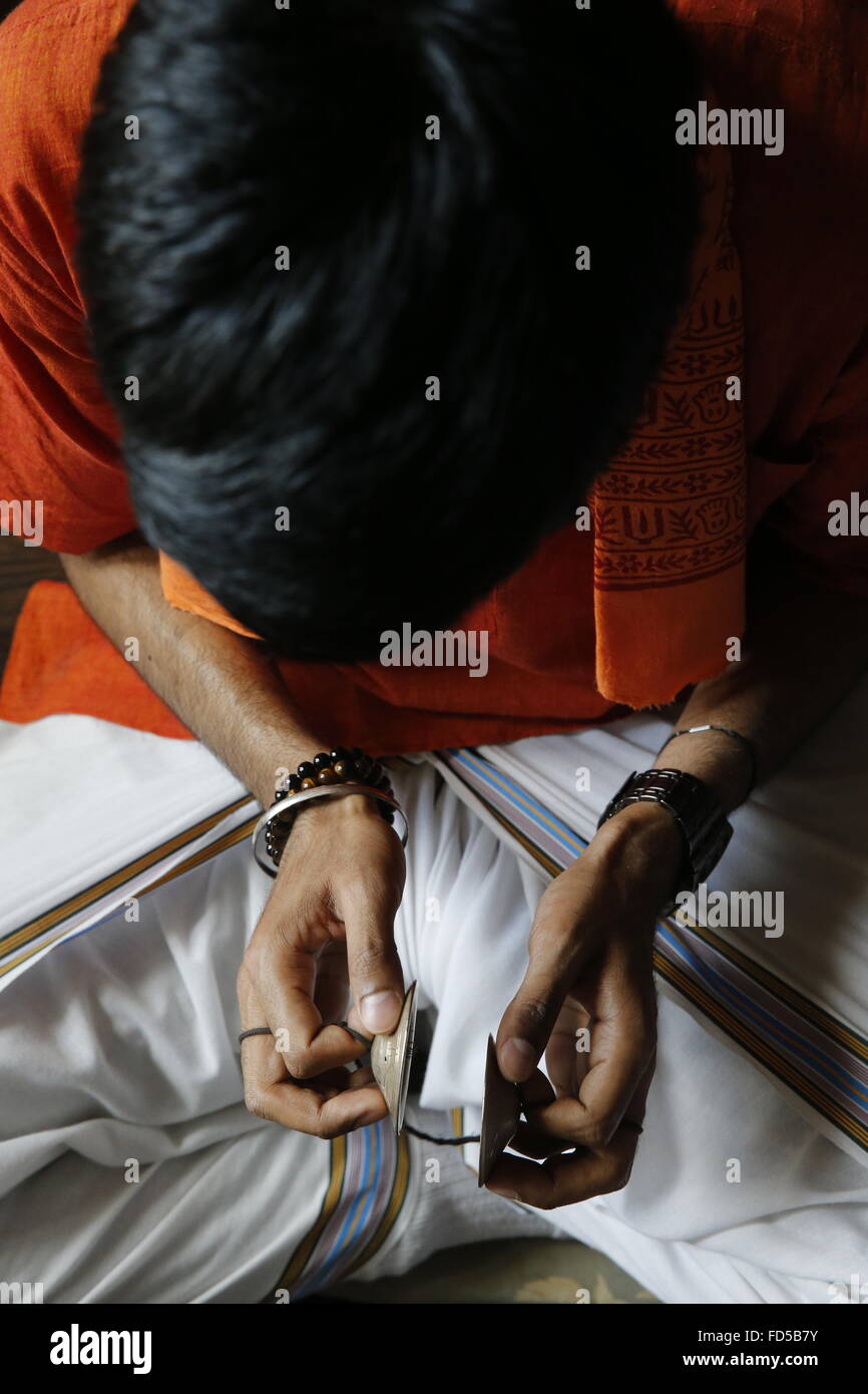 Devotee chanting kirtans in the Sarcelles ISKCON temple Stock Photo - Alamy