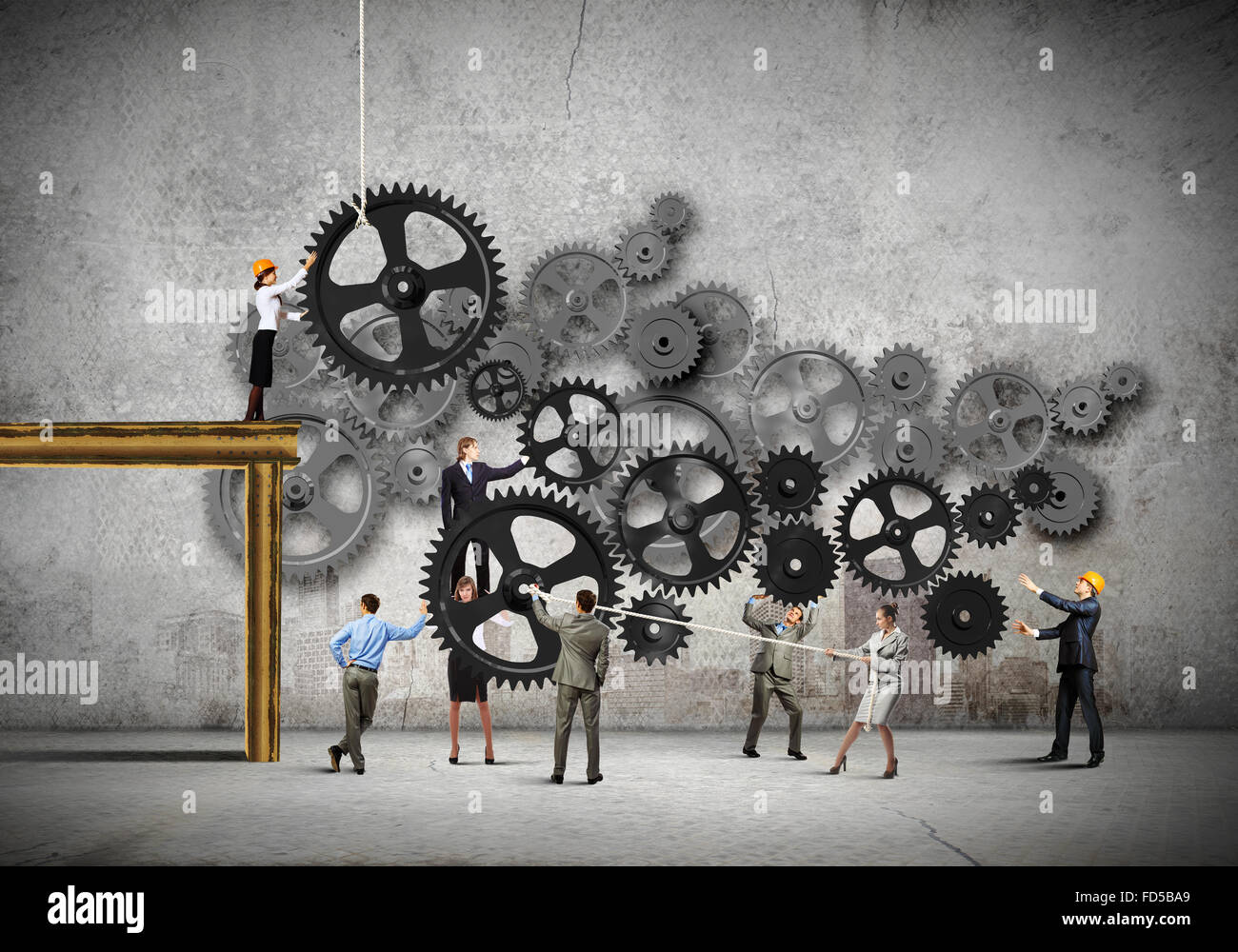 Conceptual image of businessteam working cohesively. Interaction and ...