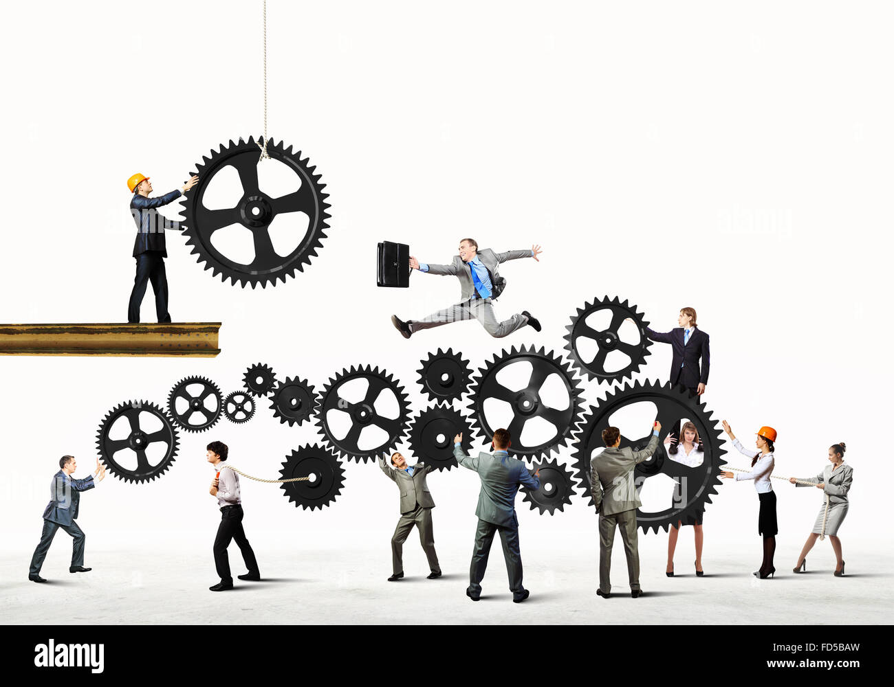 Conceptual image of businessteam working cohesively. Interaction and ...