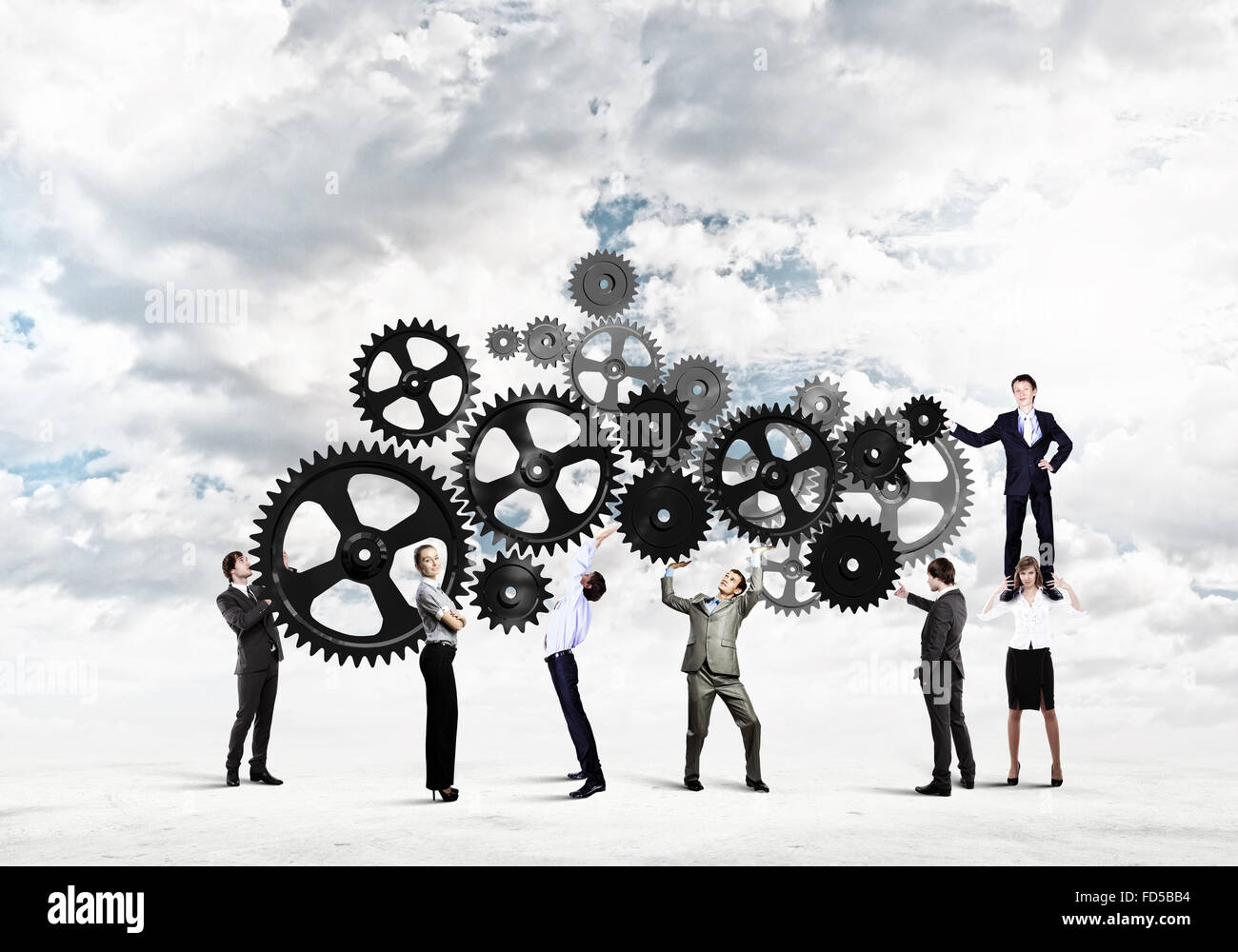 Conceptual image of businessteam working cohesively. Interaction and ...