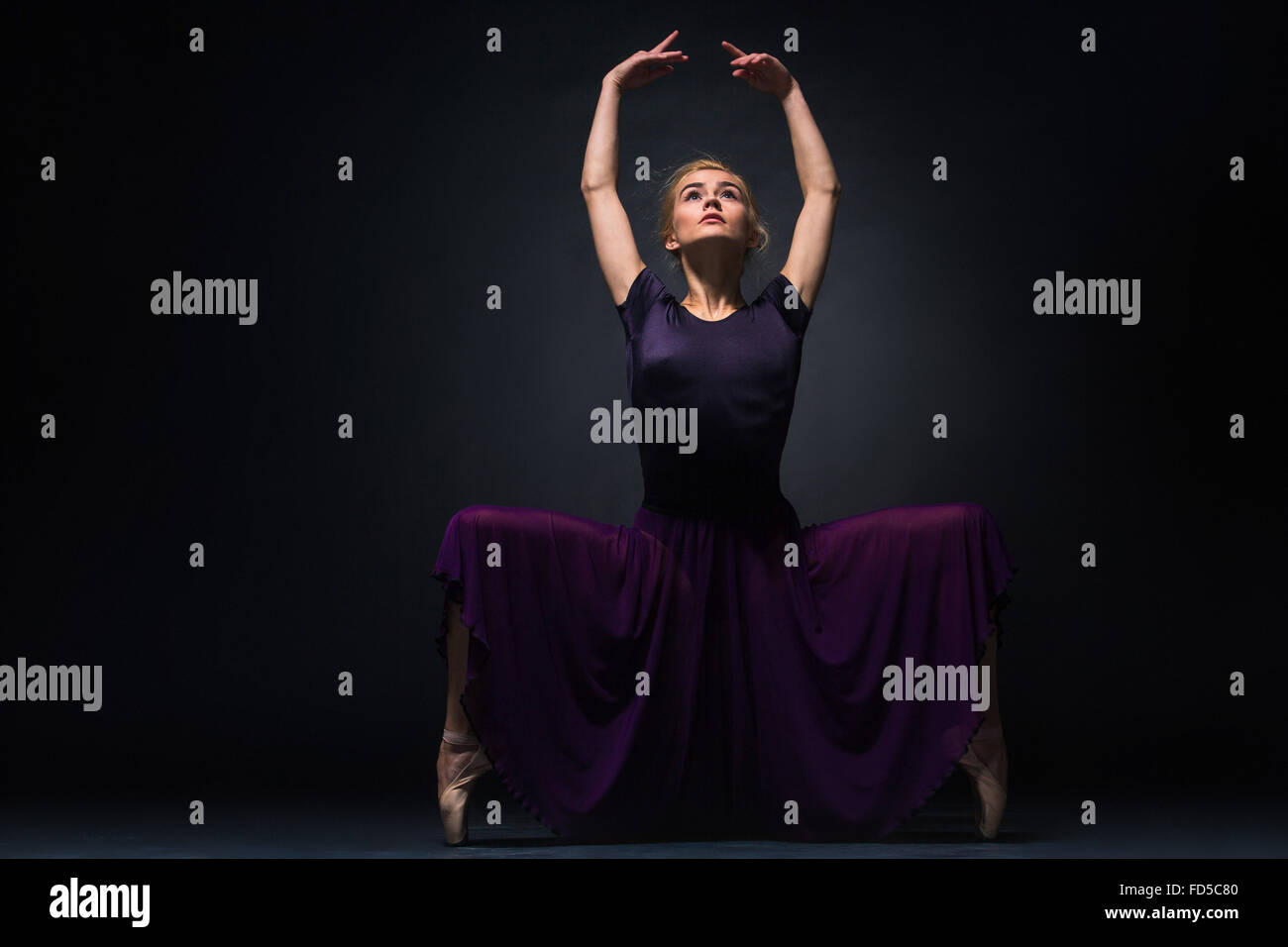 Young beautiful modern style dancer posing on a studio background Stock ...