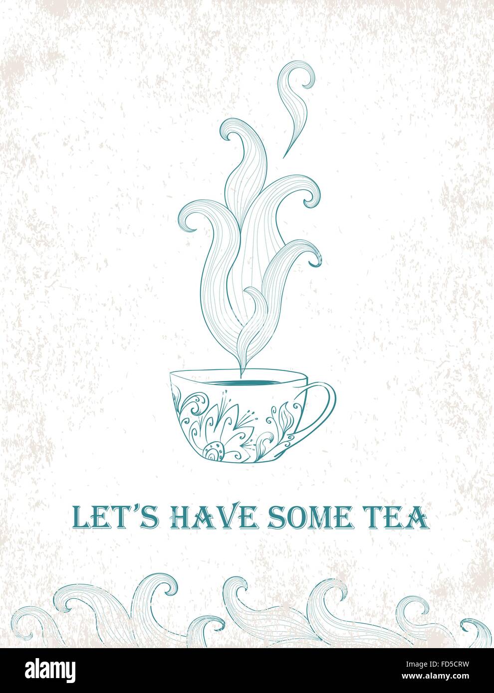 Card for tea party. Hand drawn tea mug with floral pattern. Vector ...