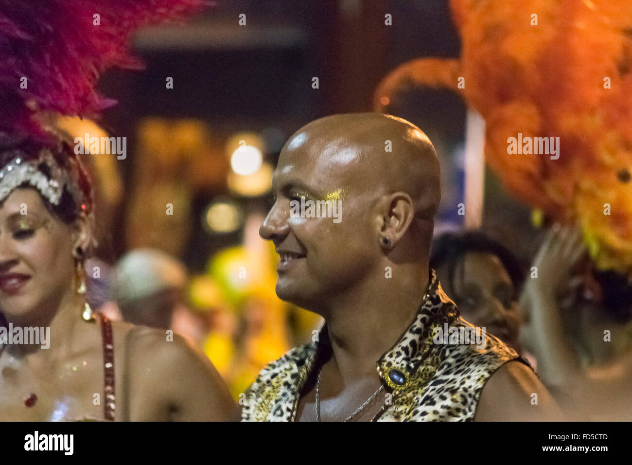 MONTEVIDEO, URUGUAY, JANUARY - 2016 - Close up view of carnival group ...