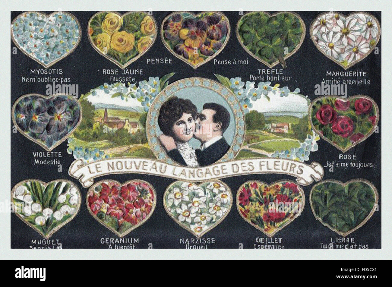 French Vintage Valentine's Day Postcard - french language flowers Stock ...