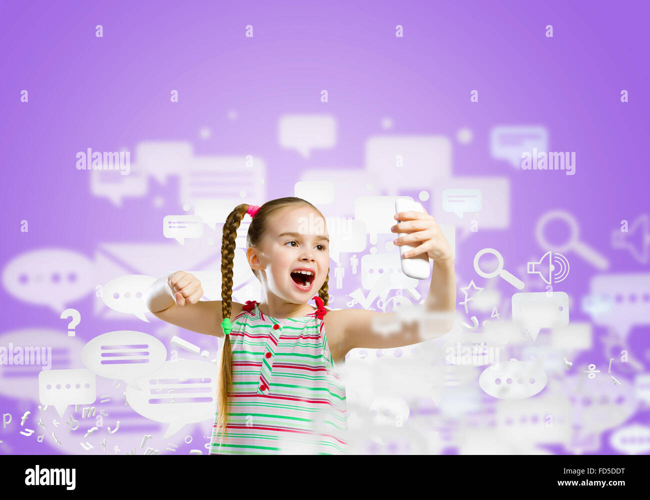 Image of little angry girl shouting in mobile phone Stock Photo - Alamy