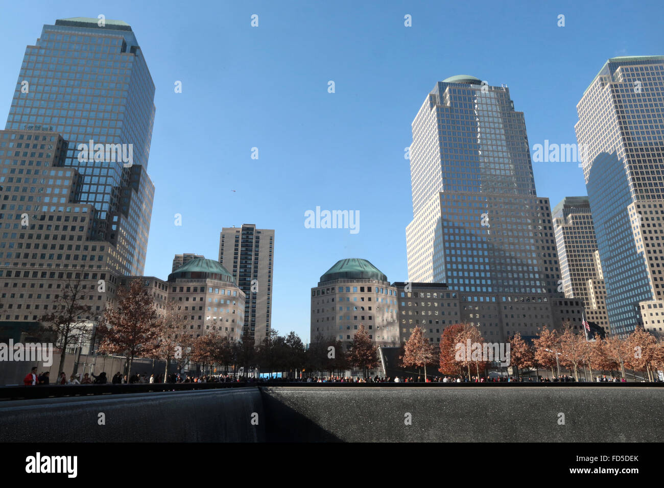 Ground zero. The National 9/11 Memorial at the site of the World Trade ...