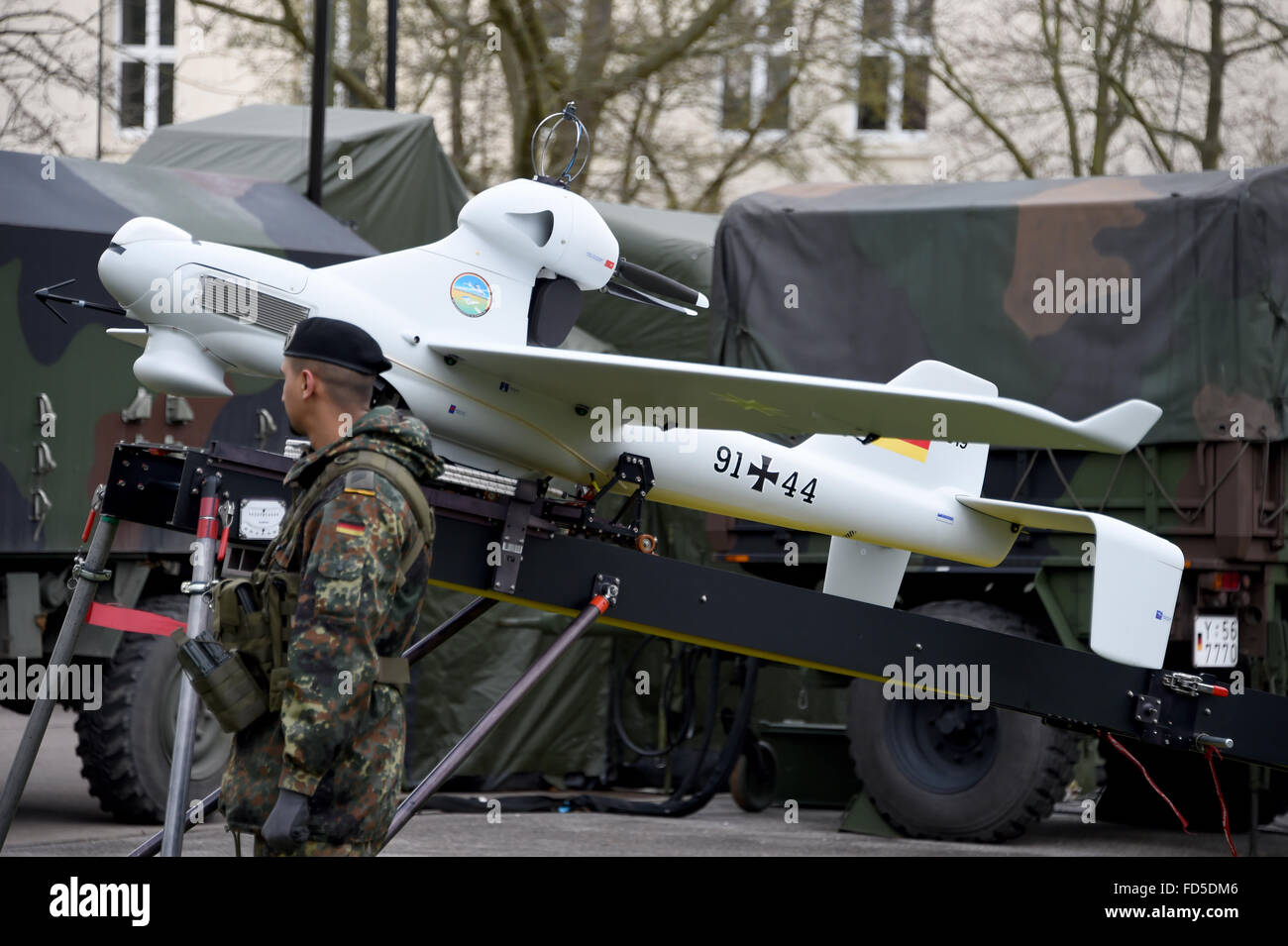 Eutin, Germany. 28th Jan, 2016. A "Luna" drone pictured during a press ...