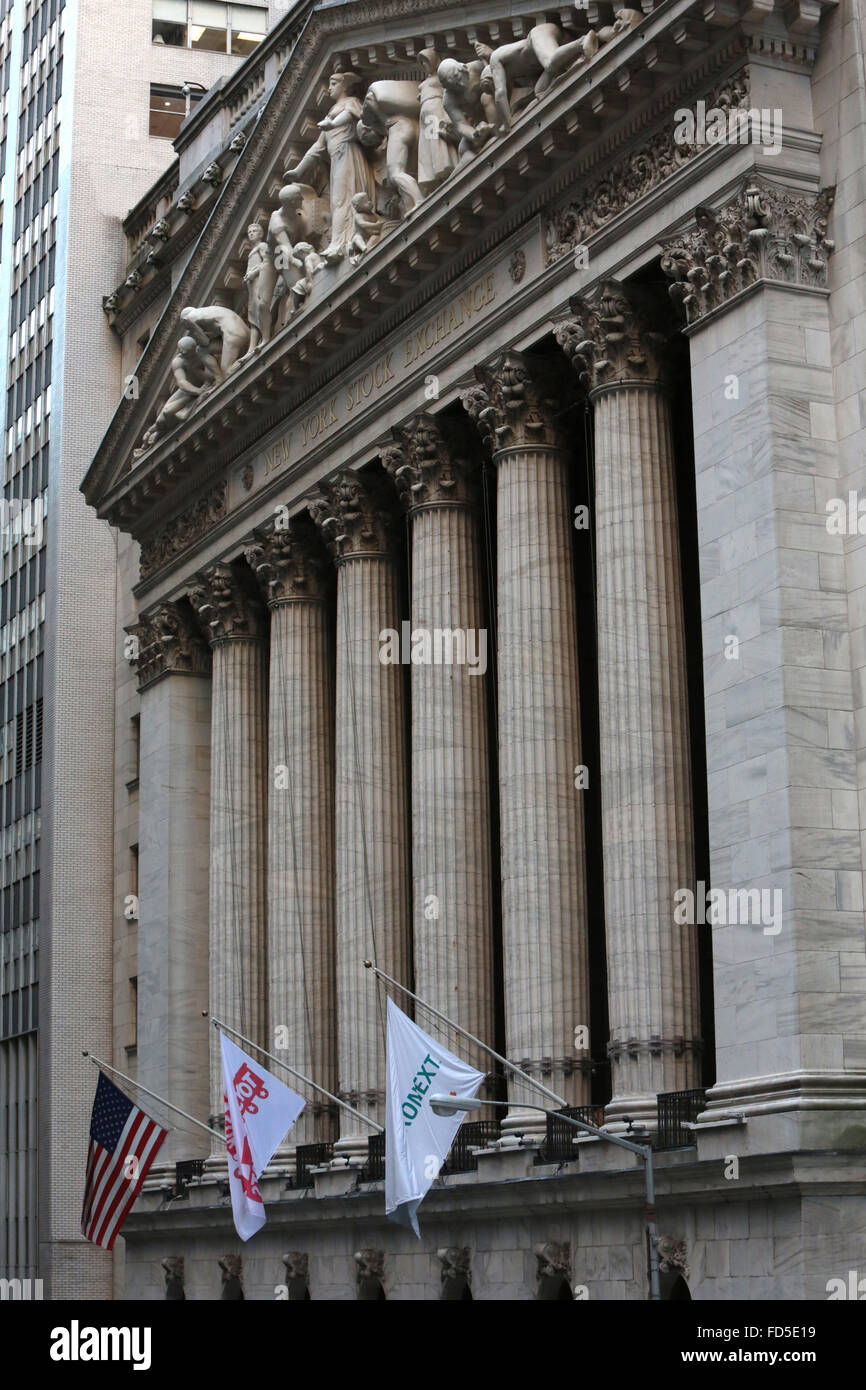 South entrance. Facade of the New York Stock Exchange. NYSE. Wall ...