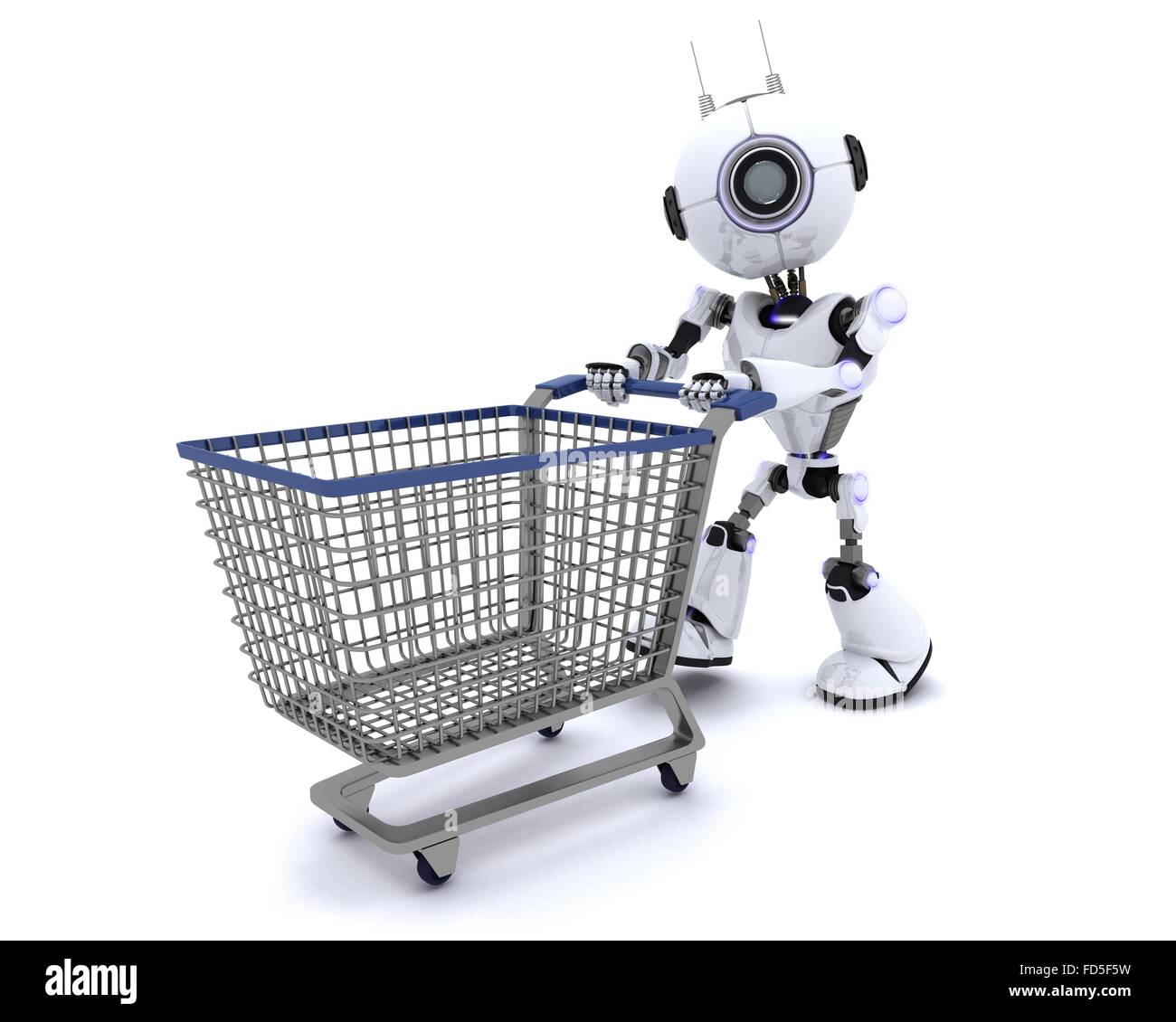 3D Render of a Robot with shopping cart Stock Photo - Alamy