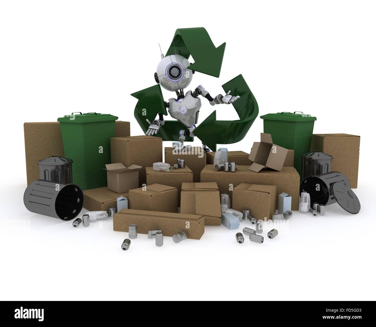 3D Render of a Robot with recycling waste Stock Photo - Alamy