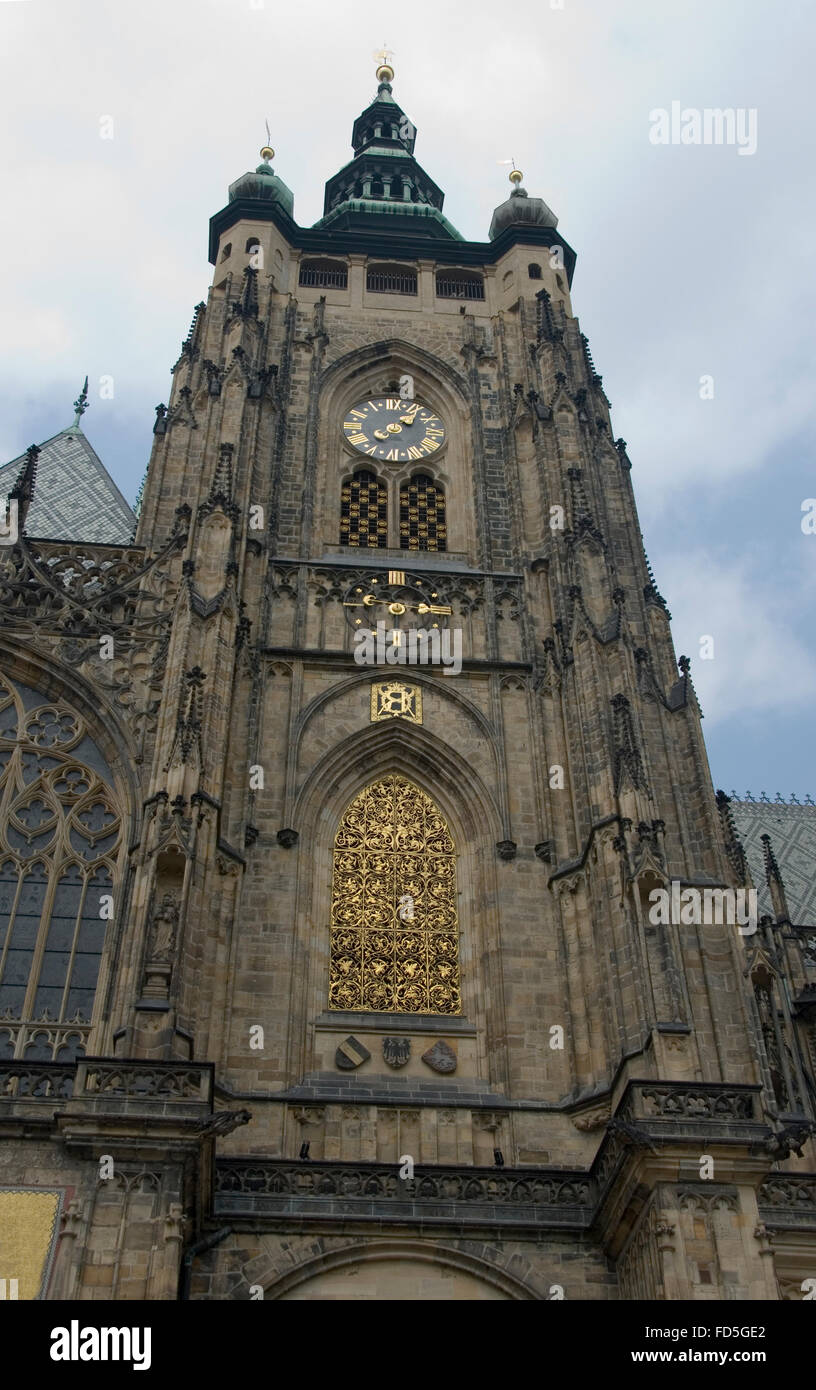 CZECH. BOHEMIA. PRAGUE. ST. VITUS' CATHEDRAL SECTION FACADE AND GOLDEN ...