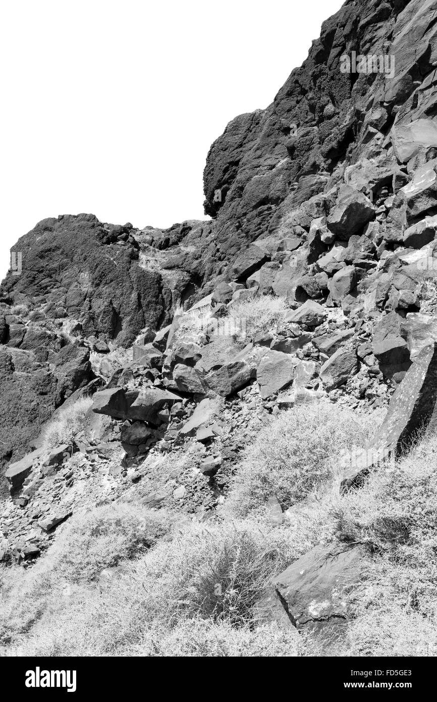 santorini europe greece and dry bush rock alone in the sky Stock Photo ...